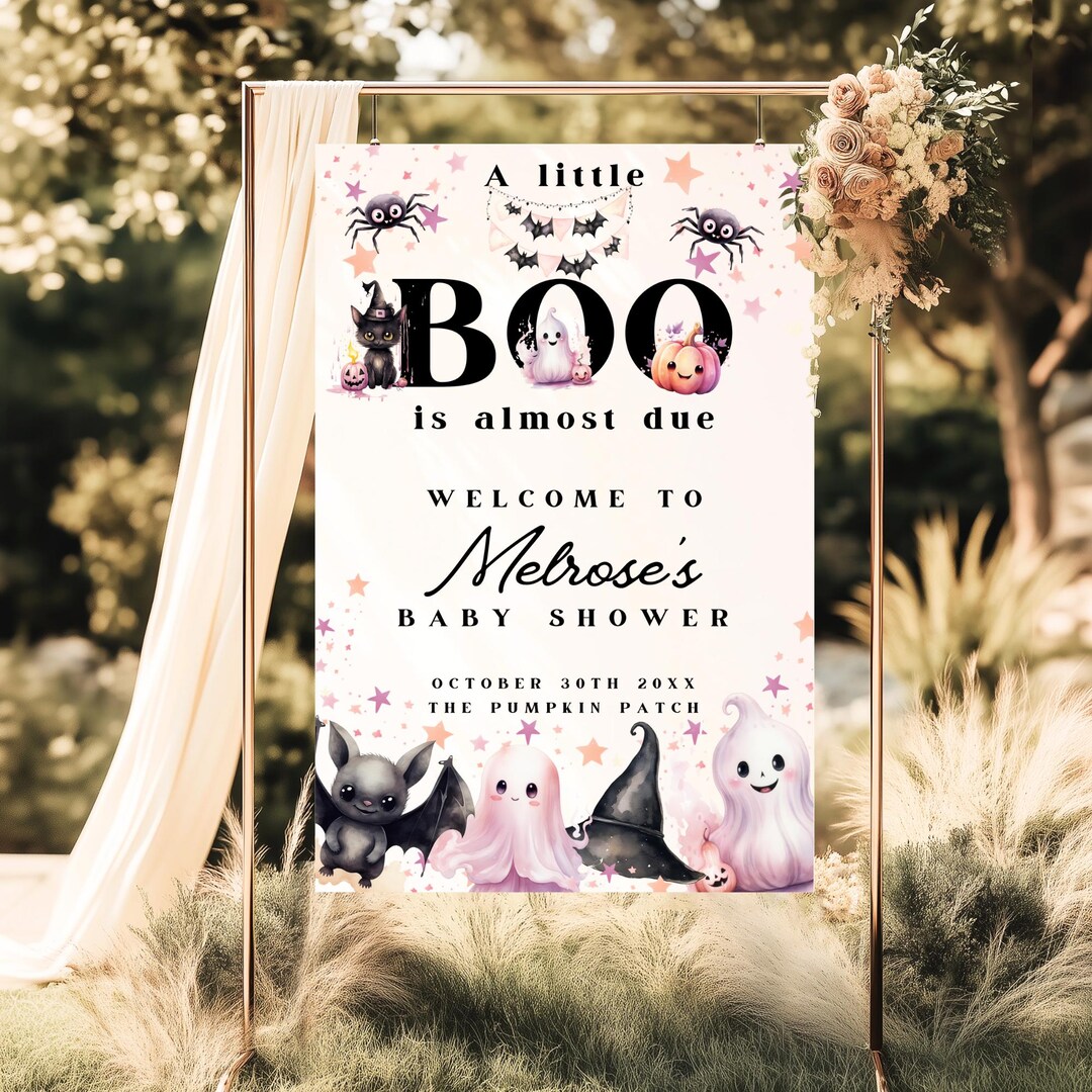 A Little Boo Baby Shower Welcome Sign Pink, Pink Halloween Baby Shower ...