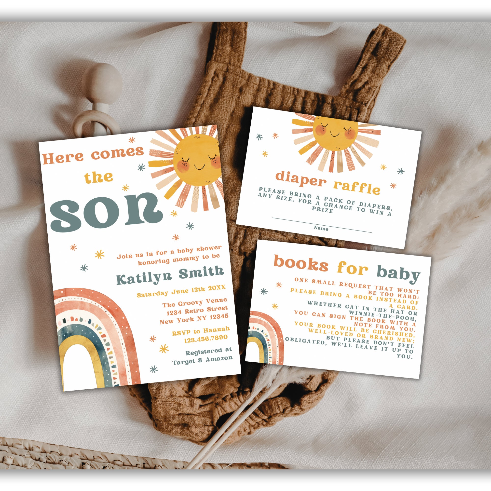 Editable Sunshine Baby Shower Invitation, Here Comes the Son Baby ...