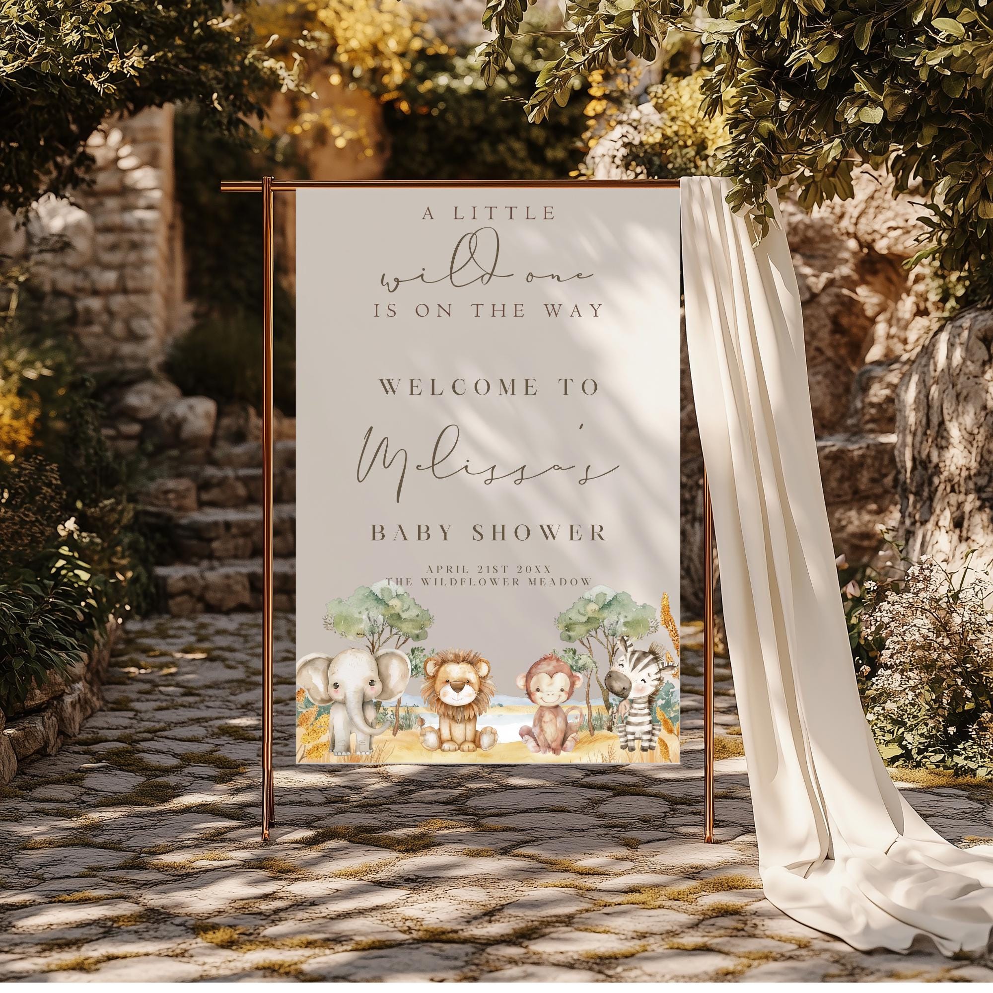 A Little Wild One Baby Shower Welcome Sign Template Safari Themed Baby ...
