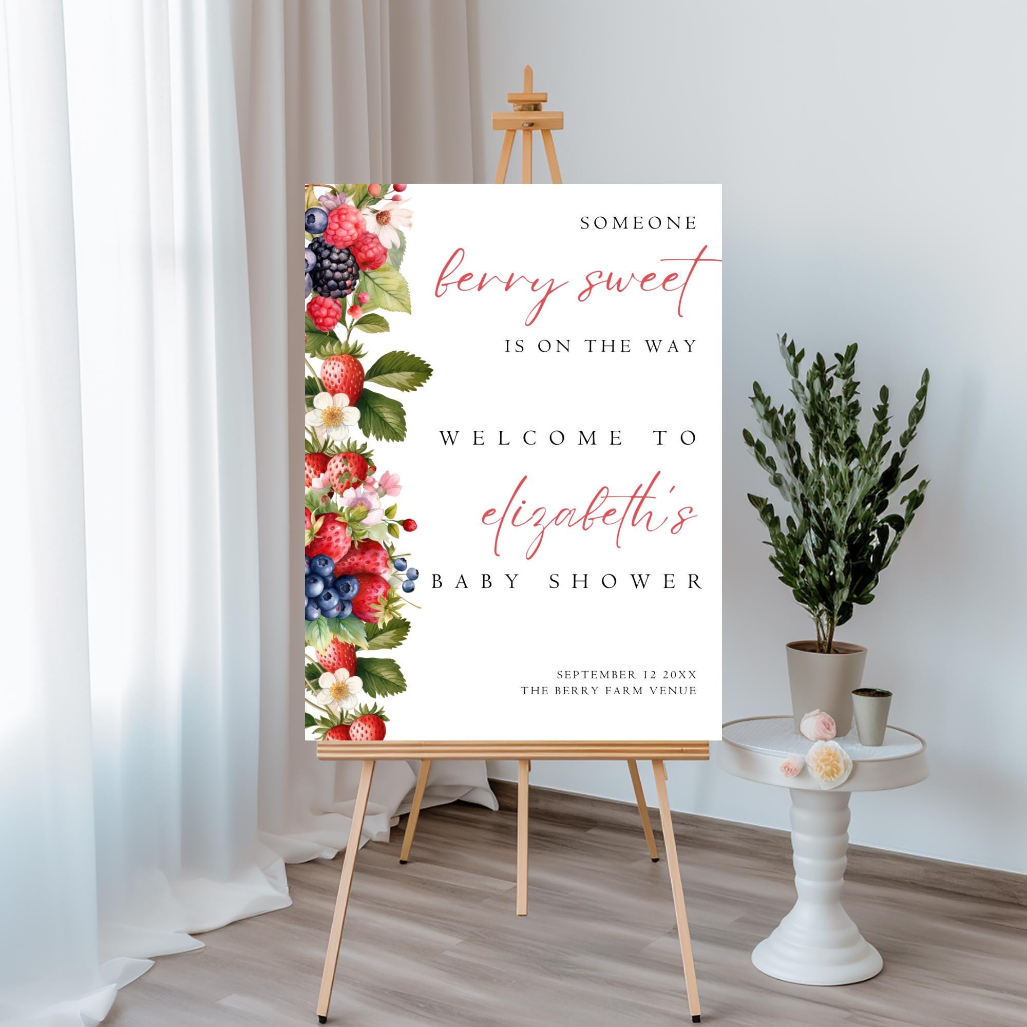 Berry Sweet Baby Shower Welcome Sign, Berry Sweet Berry Welcome Poster ...