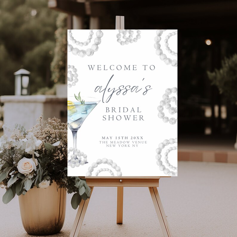 Pearls and Prosecco Bridal Shower Welcome Sign, Pearl Bridal Shower ...