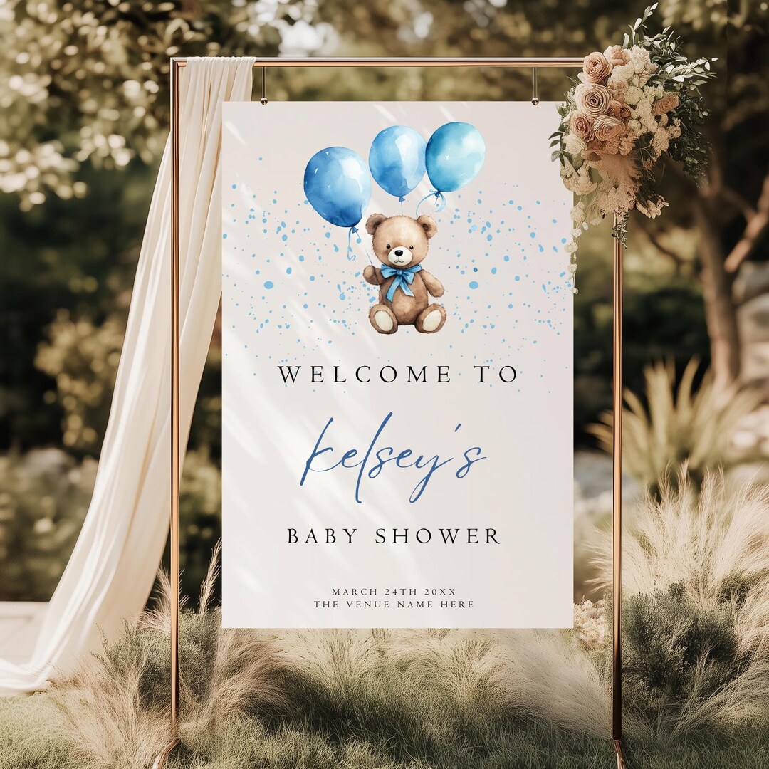 Blue Teddy Bear Baby Shower Welcome Sign (template) - Etsy