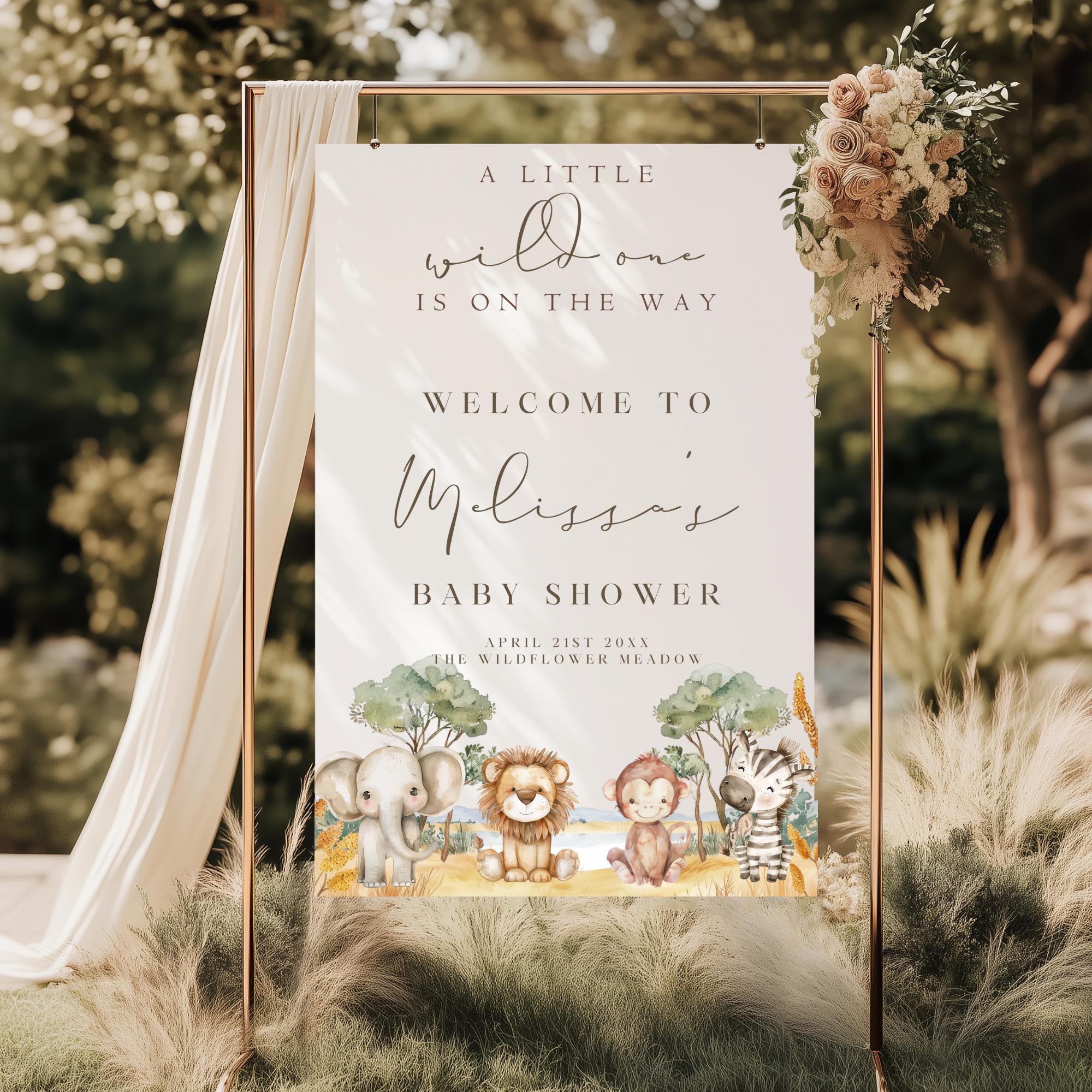 A Little Wild One Baby Shower Welcome Sign Template Safari Themed Baby ...
