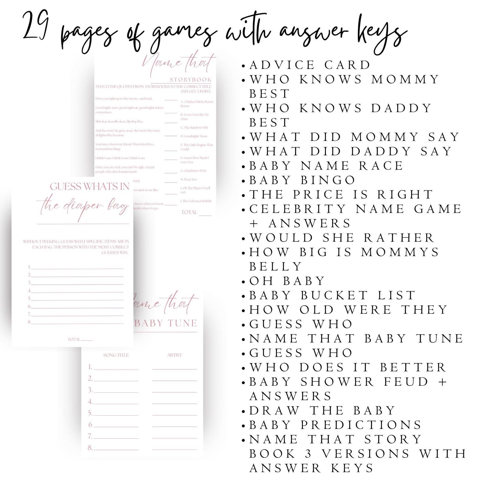 Pink Baby Shower Games Blush Baby Shower Games Bundle Dusty Pink Baby ...