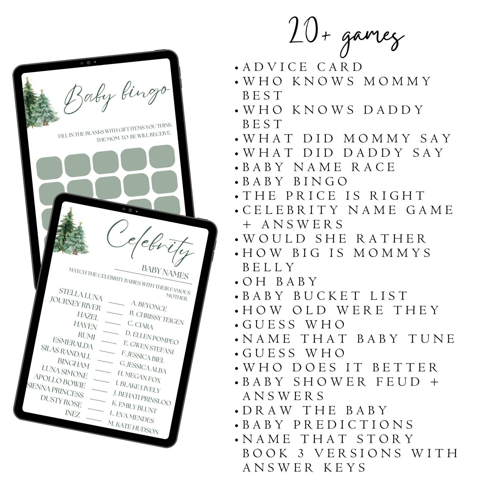 Adventure Awaits Baby Games, Winter Pine Baby Shower Game Bundle ...