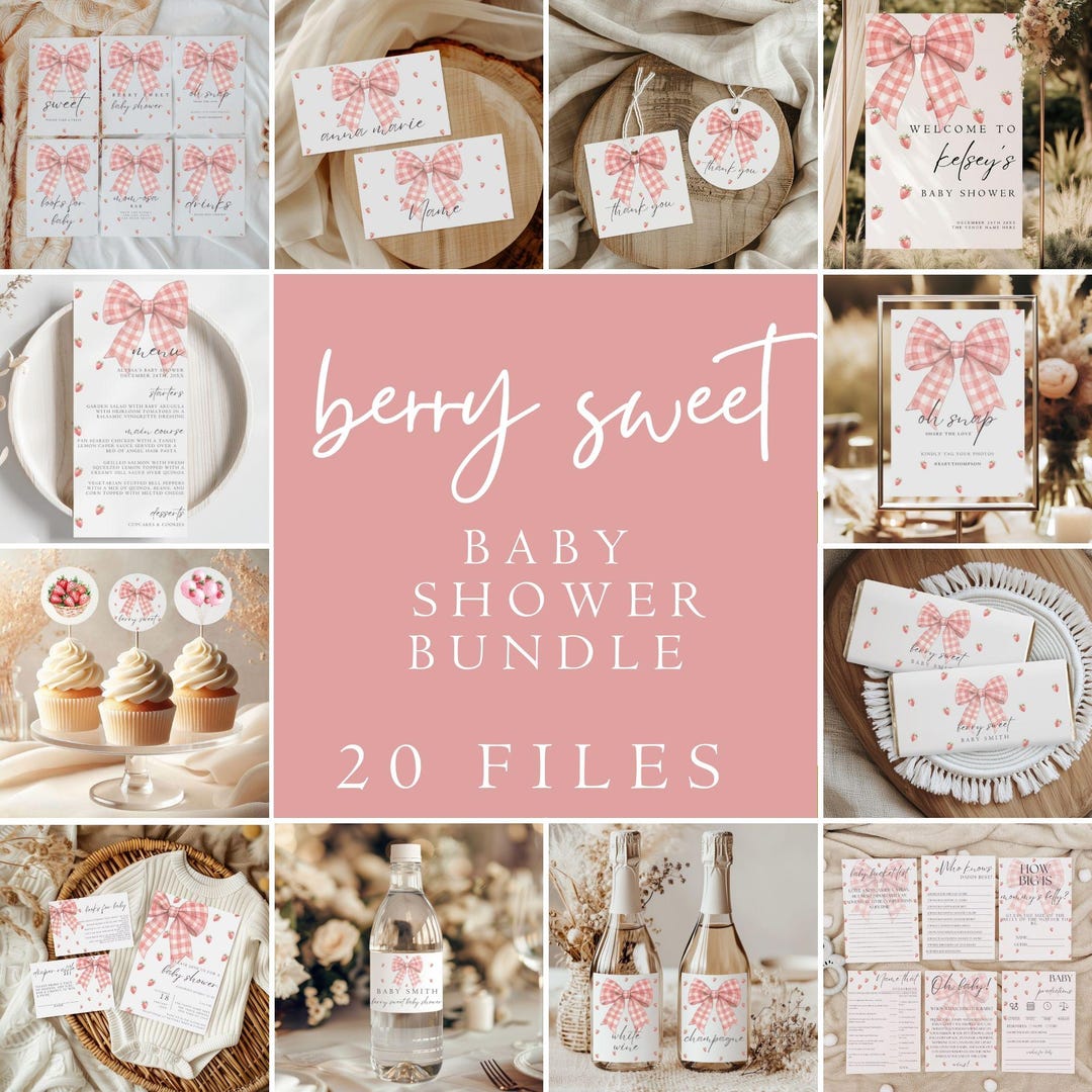 Strawberry Baby Shower Invitation Bundle, Berry Sweet Baby Shower ...