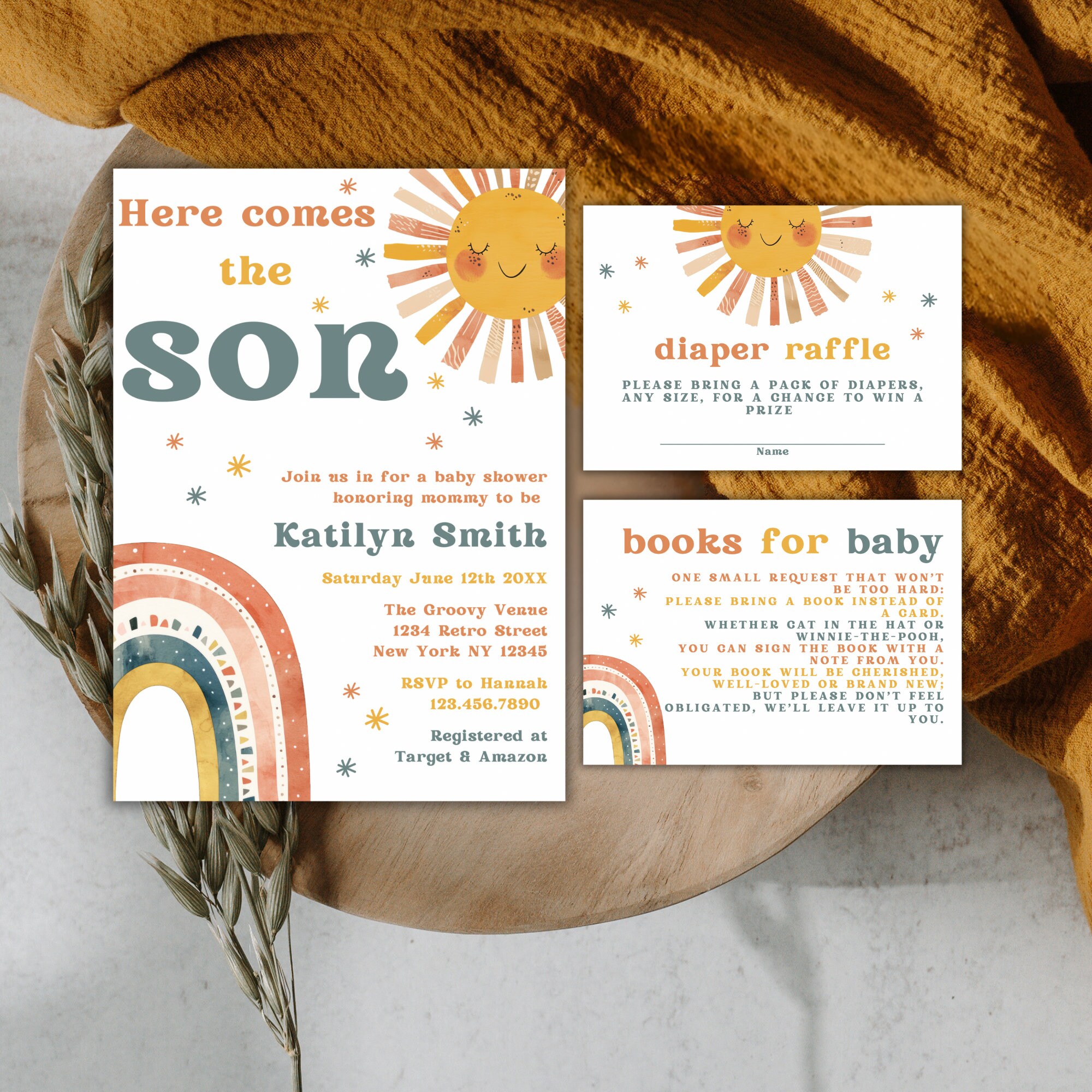 Editable Sunshine Baby Shower Invitation, Here Comes the Son Baby ...
