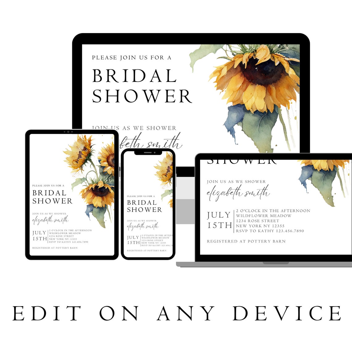 Bridal Shower Invitation Template, Wedding Shower Invitation, Floral ...