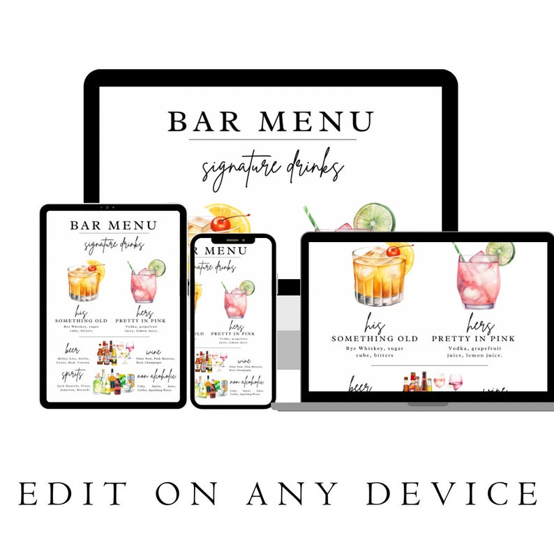 Bar Menu Template Modern Editable Drink Menu Minimalist Printable Bar ...