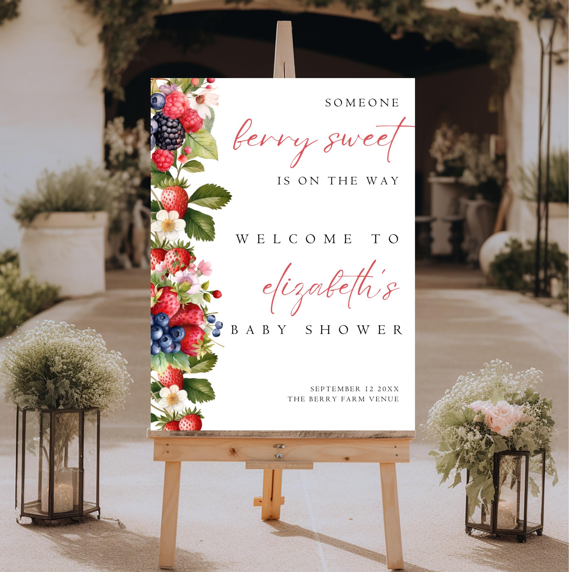 Berry Sweet Baby Shower Welcome Sign, Berry Sweet Berry Welcome Poster ...
