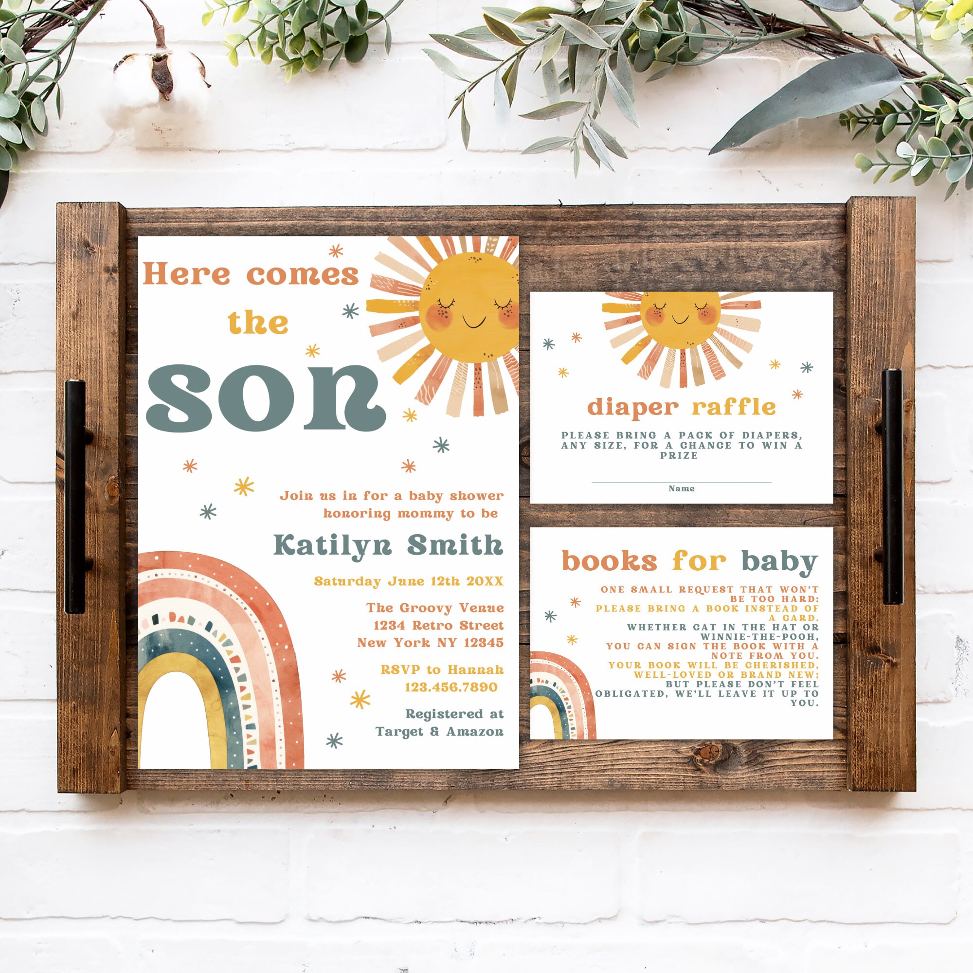 Editable Sunshine Baby Shower Invitation, Here Comes the Son Baby ...