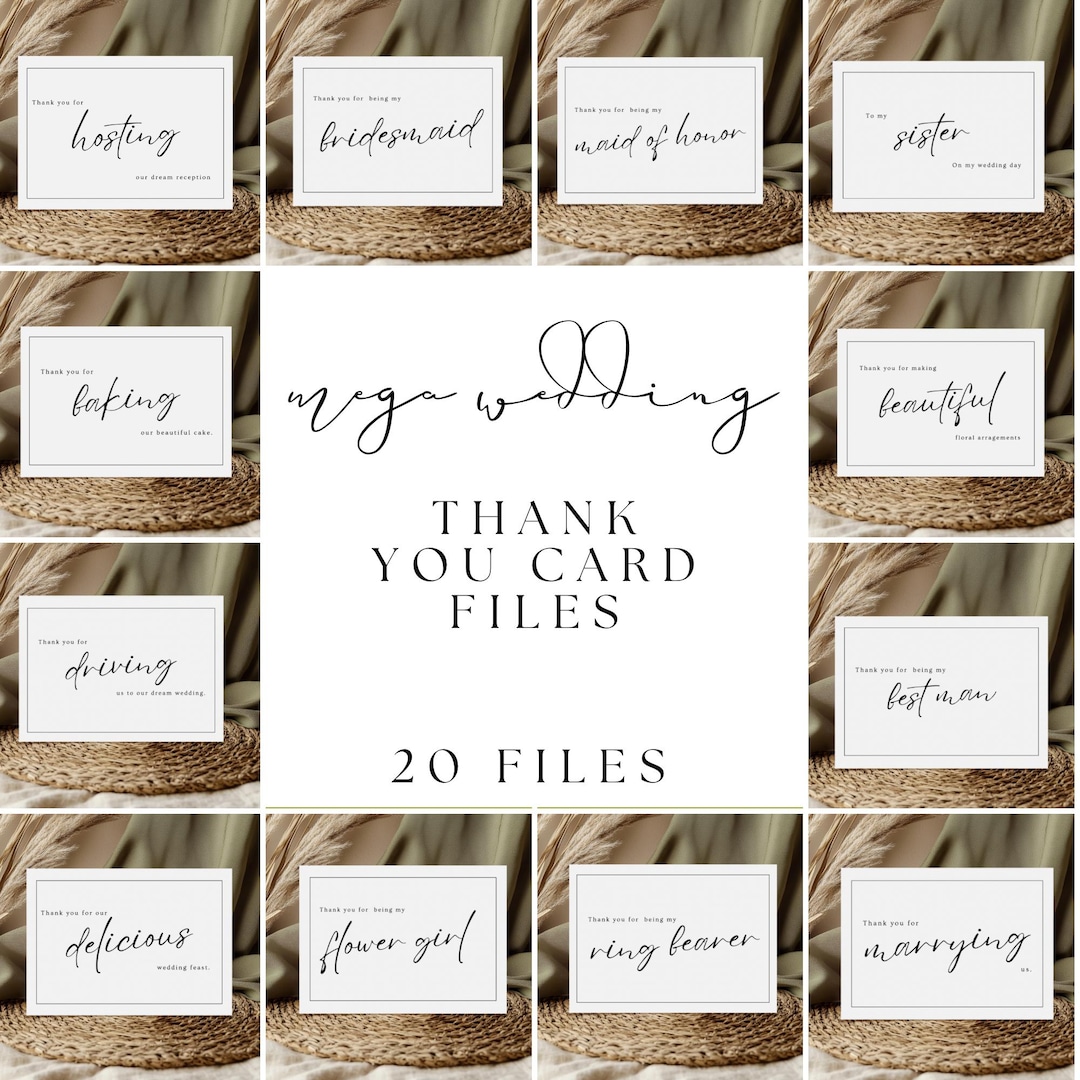Printable Wedding Vendor Thank You Cards, Printable Thank You Cards for ...