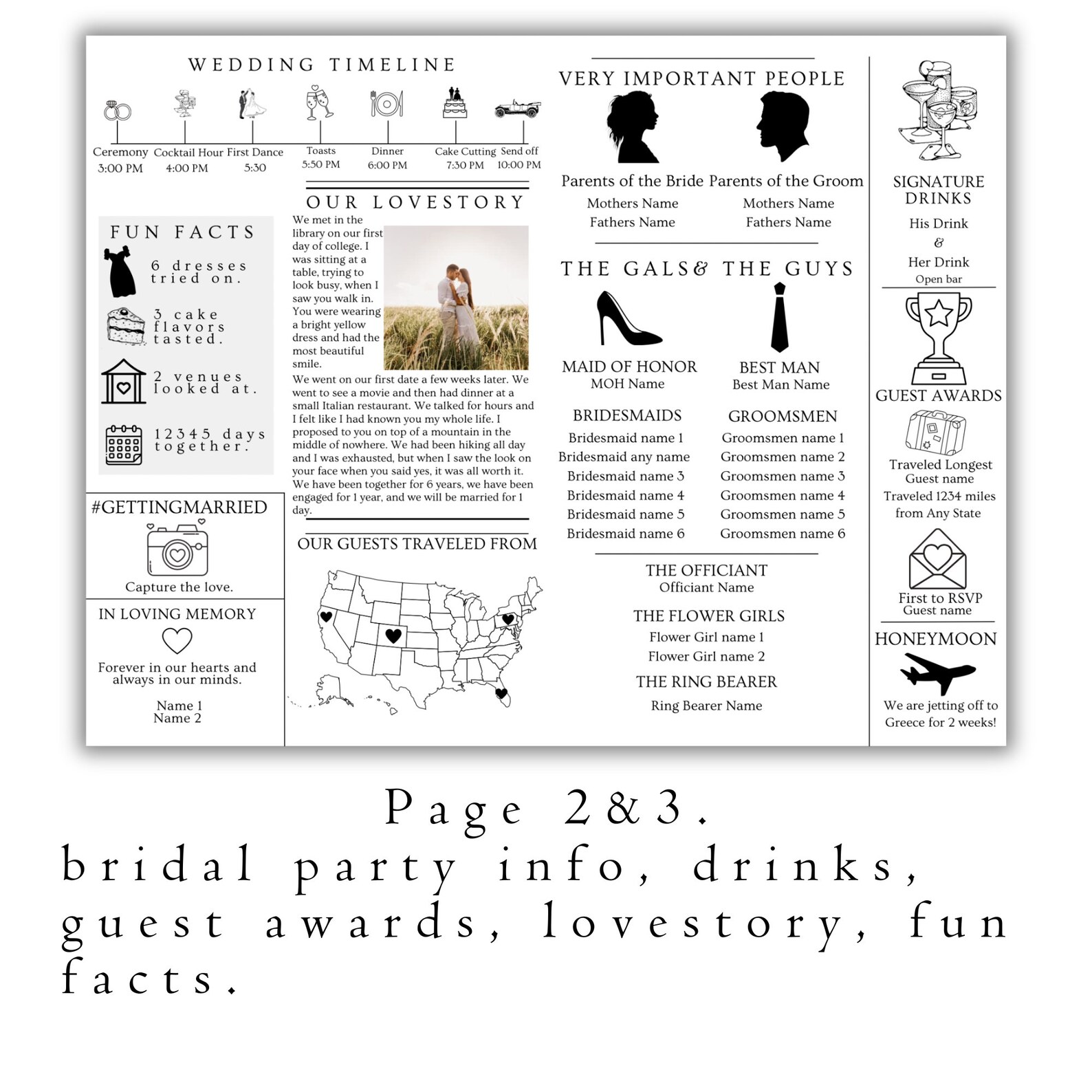 Newspaper Wedding Program, Fully Editable, Printable Wedding Programs ...