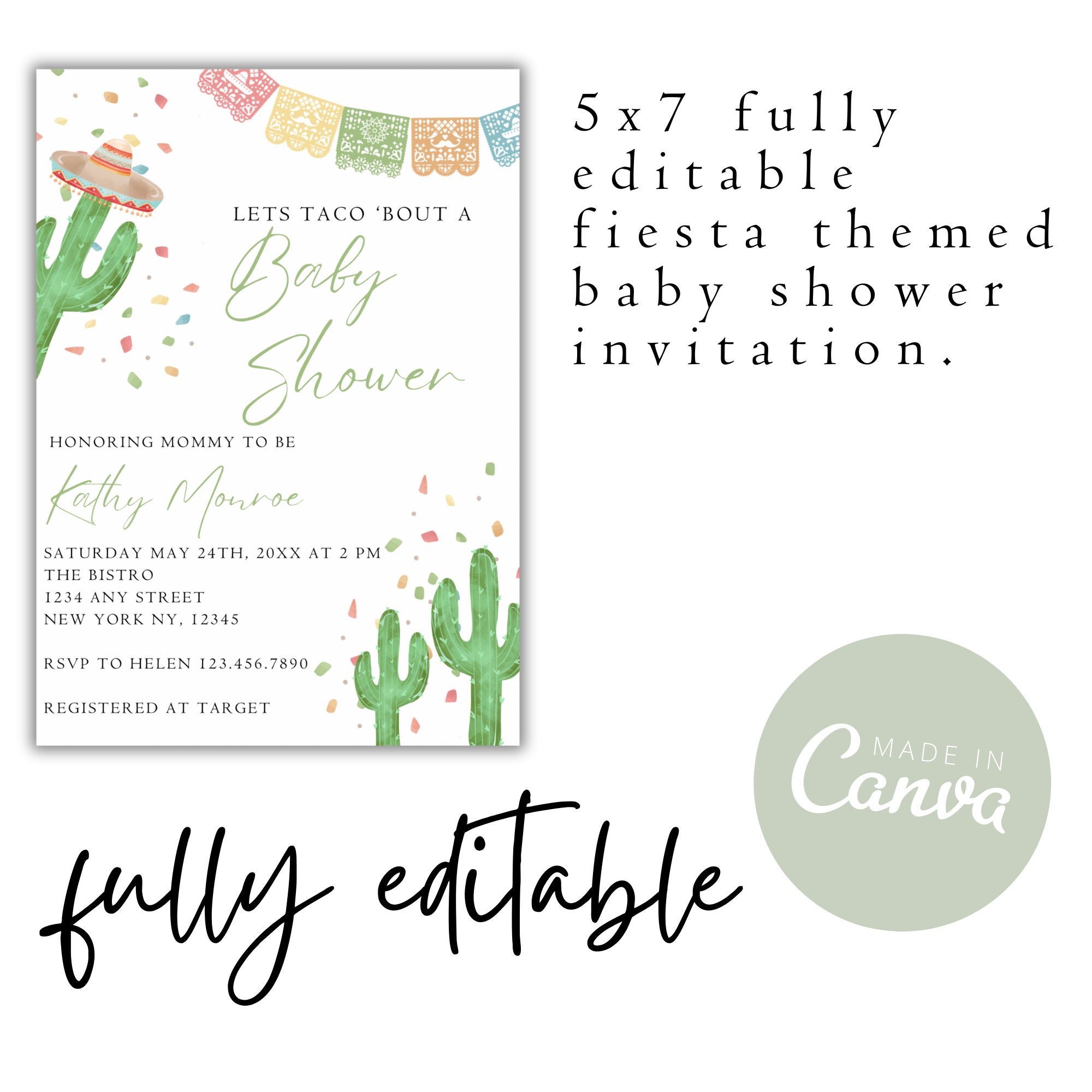 Cactus Fiesta Baby Shower Invitation Template, Let’s Taco Bout Baby ...