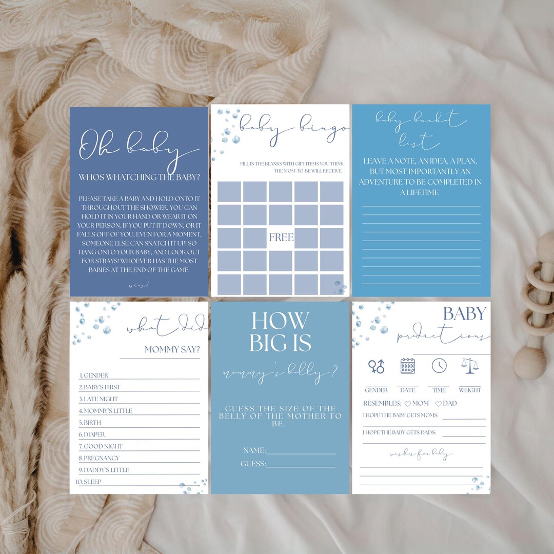 Under the Sea Baby Shower Games Bundle, Blue Ocean Baby Shower Games ...