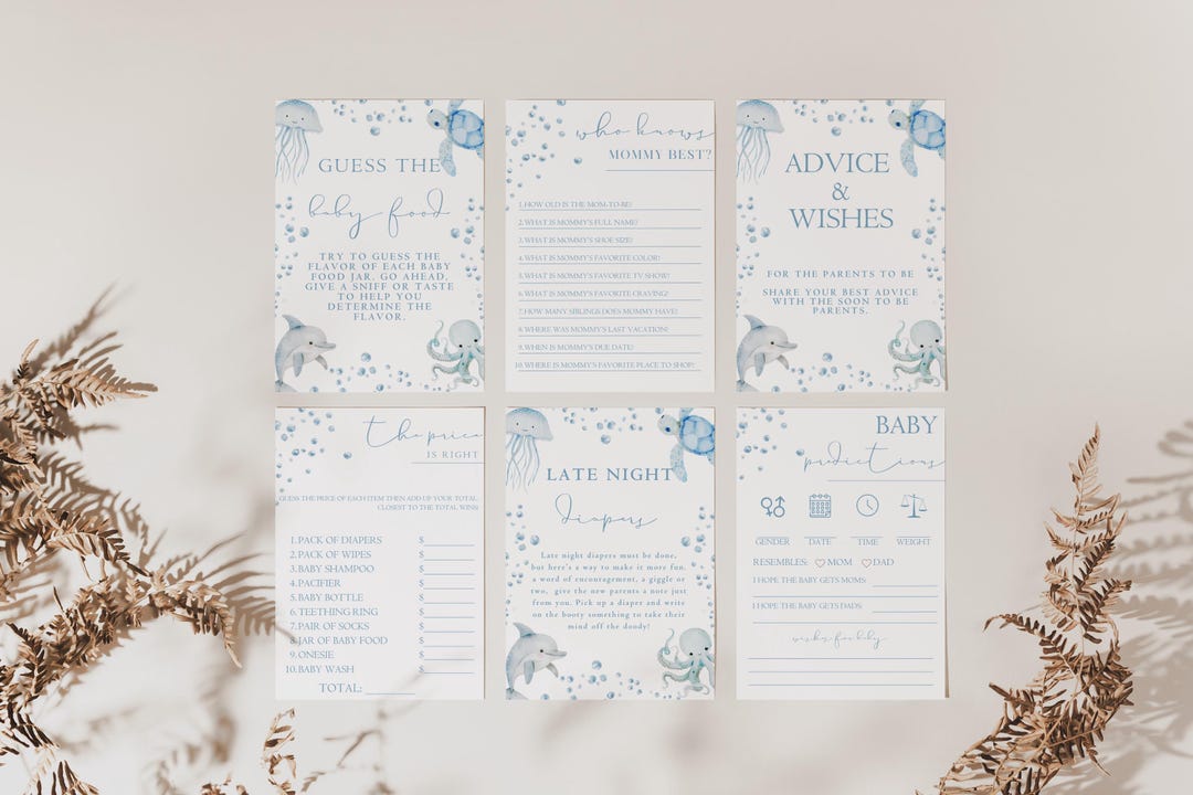 Under the Sea Baby Shower Games Bundle, Ocean Themed Printable Baby ...