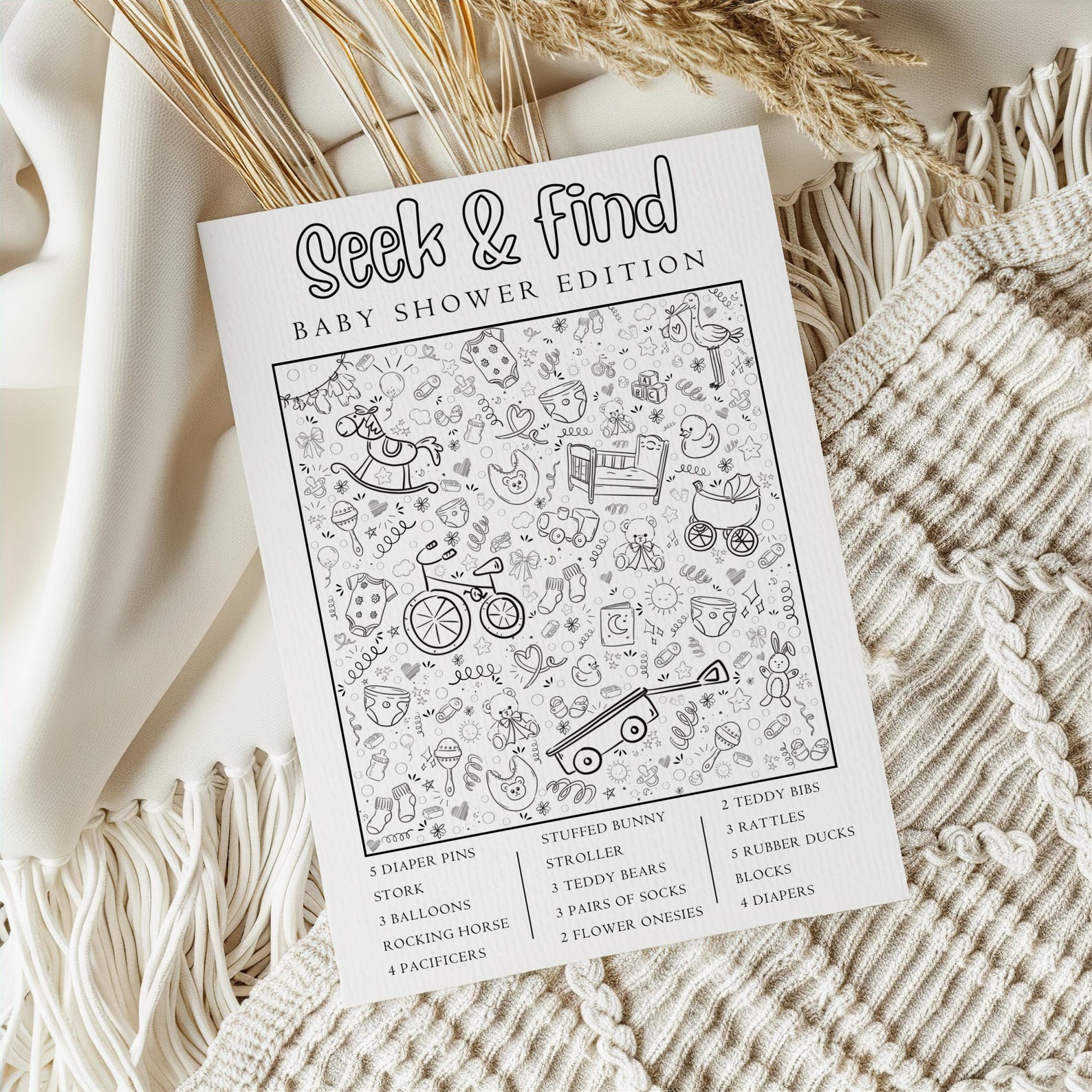 I Spy Hidden Object Baby Shower Game Card, Seek and Find Picture Baby ...