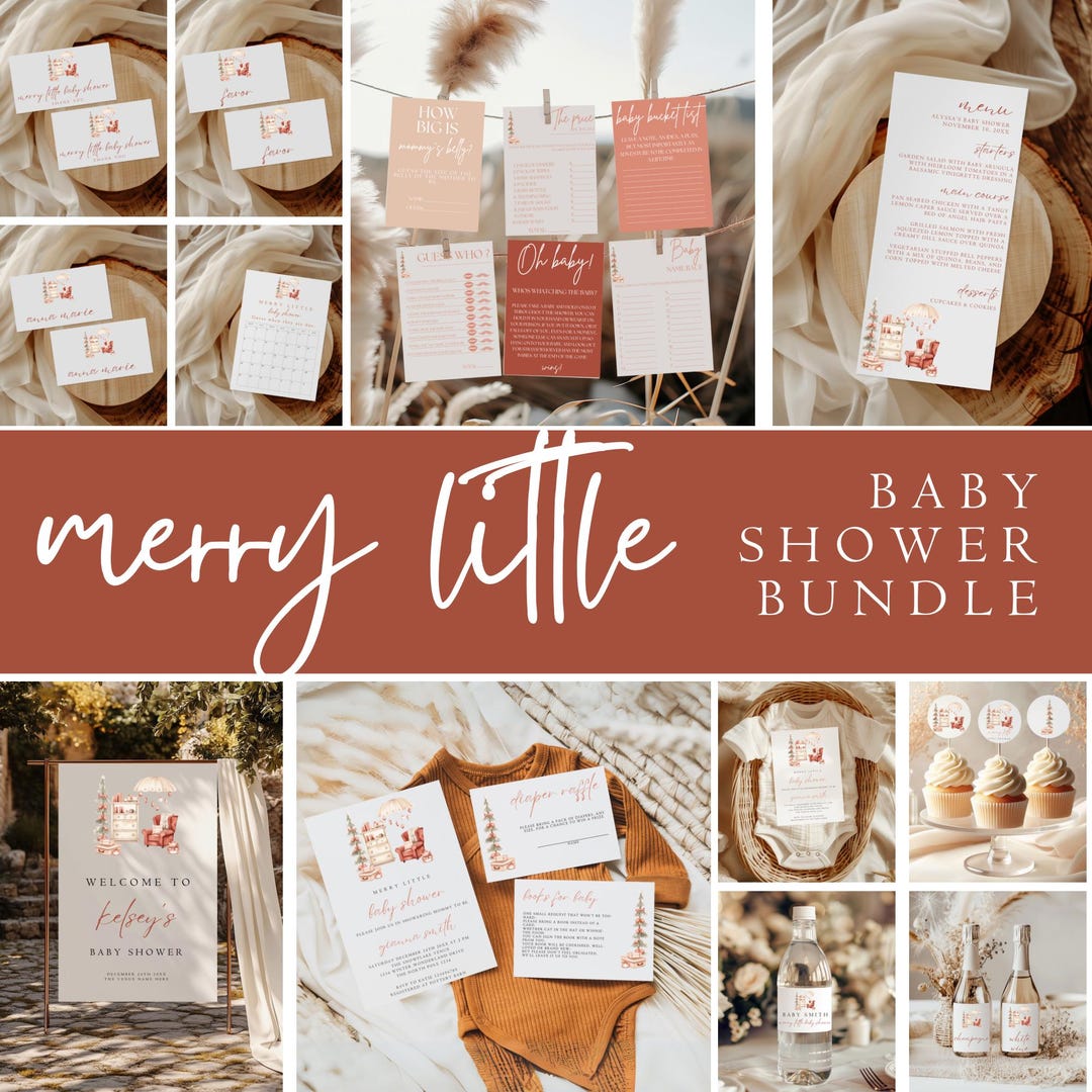 Merry Little Baby Shower Bundle, Christmas Baby Shower Invitation ...