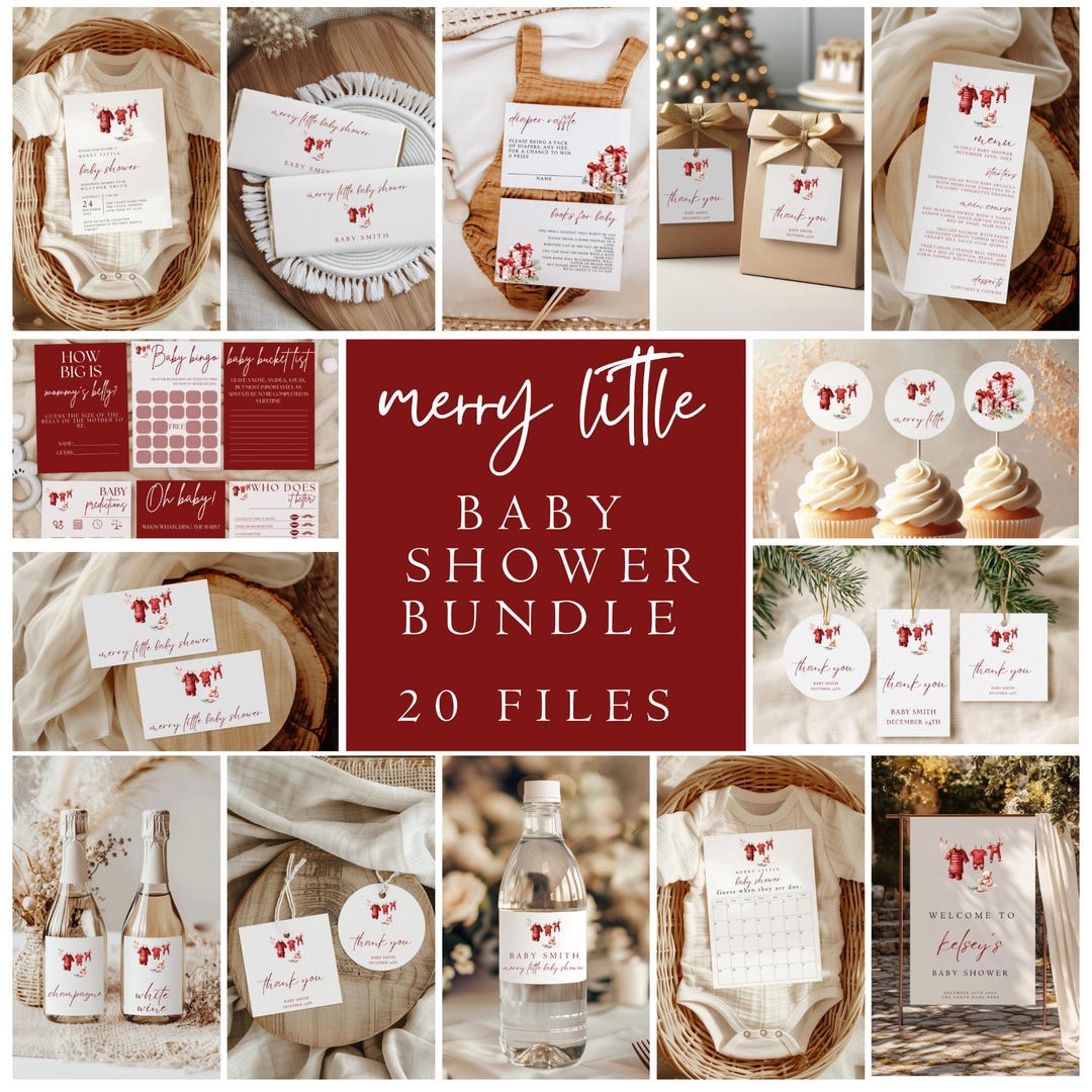 Merry Little Baby Shower Bundle, Red Christmas Theme Baby Shower Bundle ...