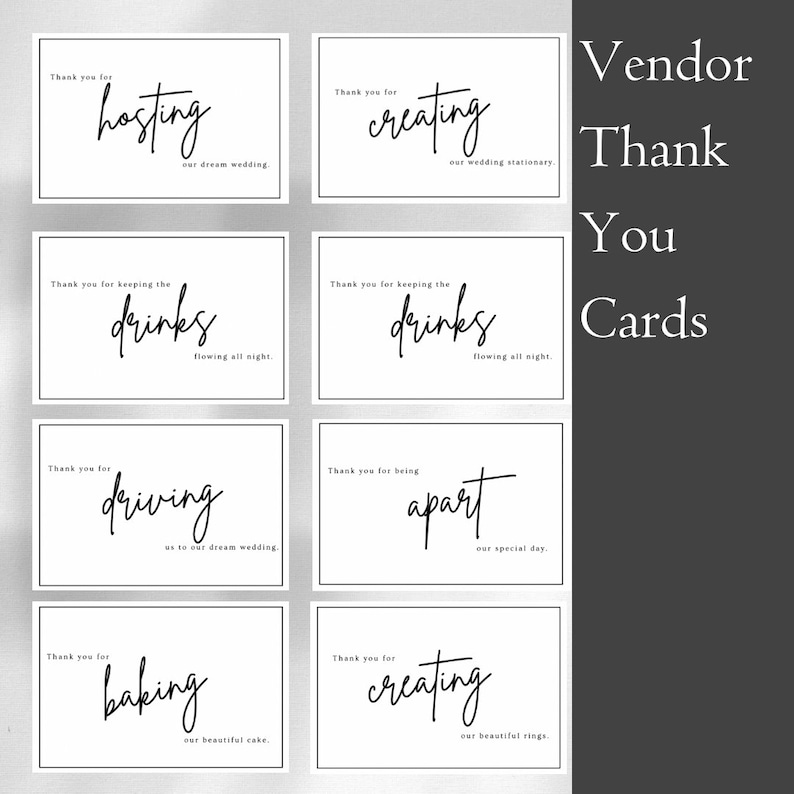 Wedding Vendor Thank You Cards Wedding Day of Cards - Etsy