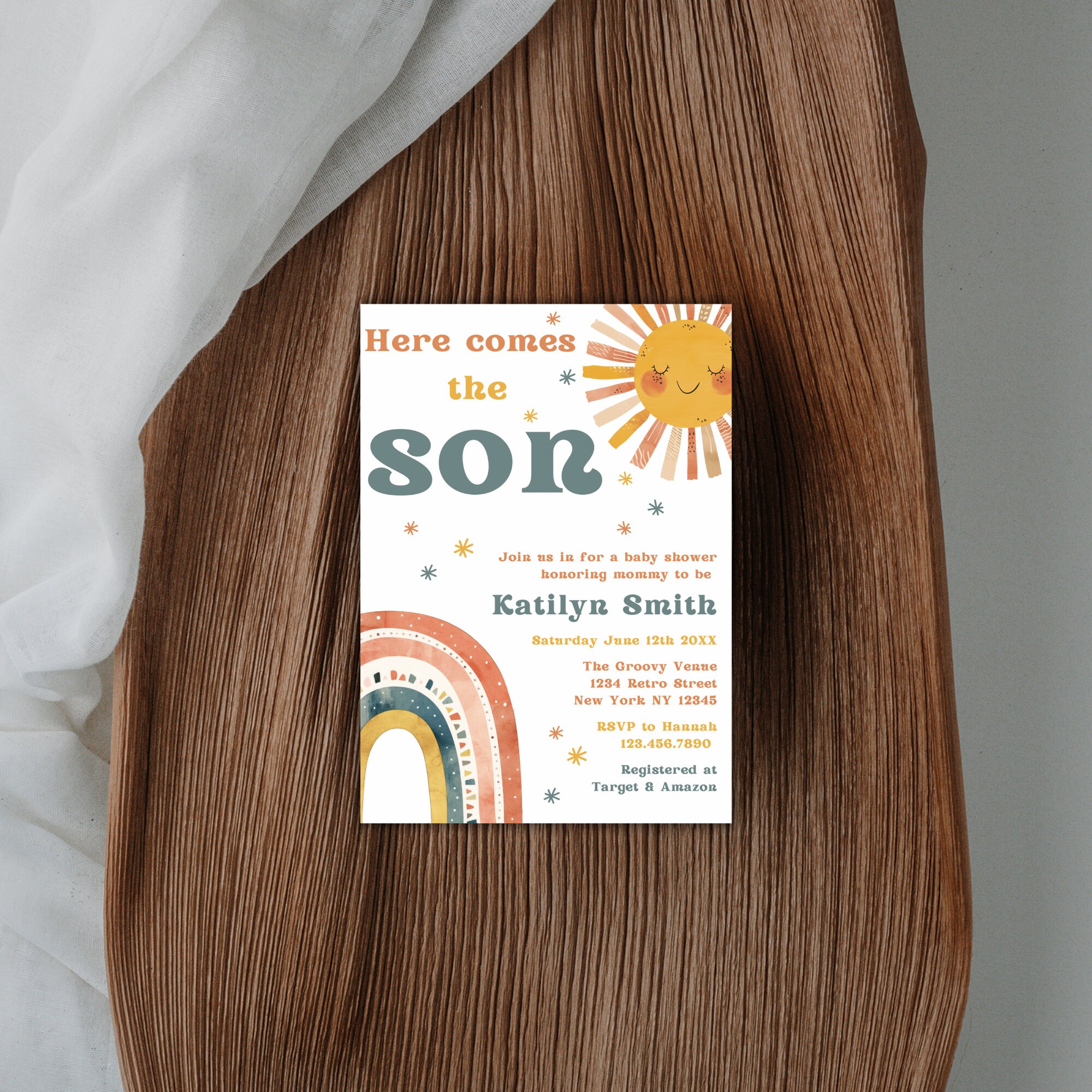 Editable Sunshine Baby Shower Invitation, Here Comes the Son Baby ...