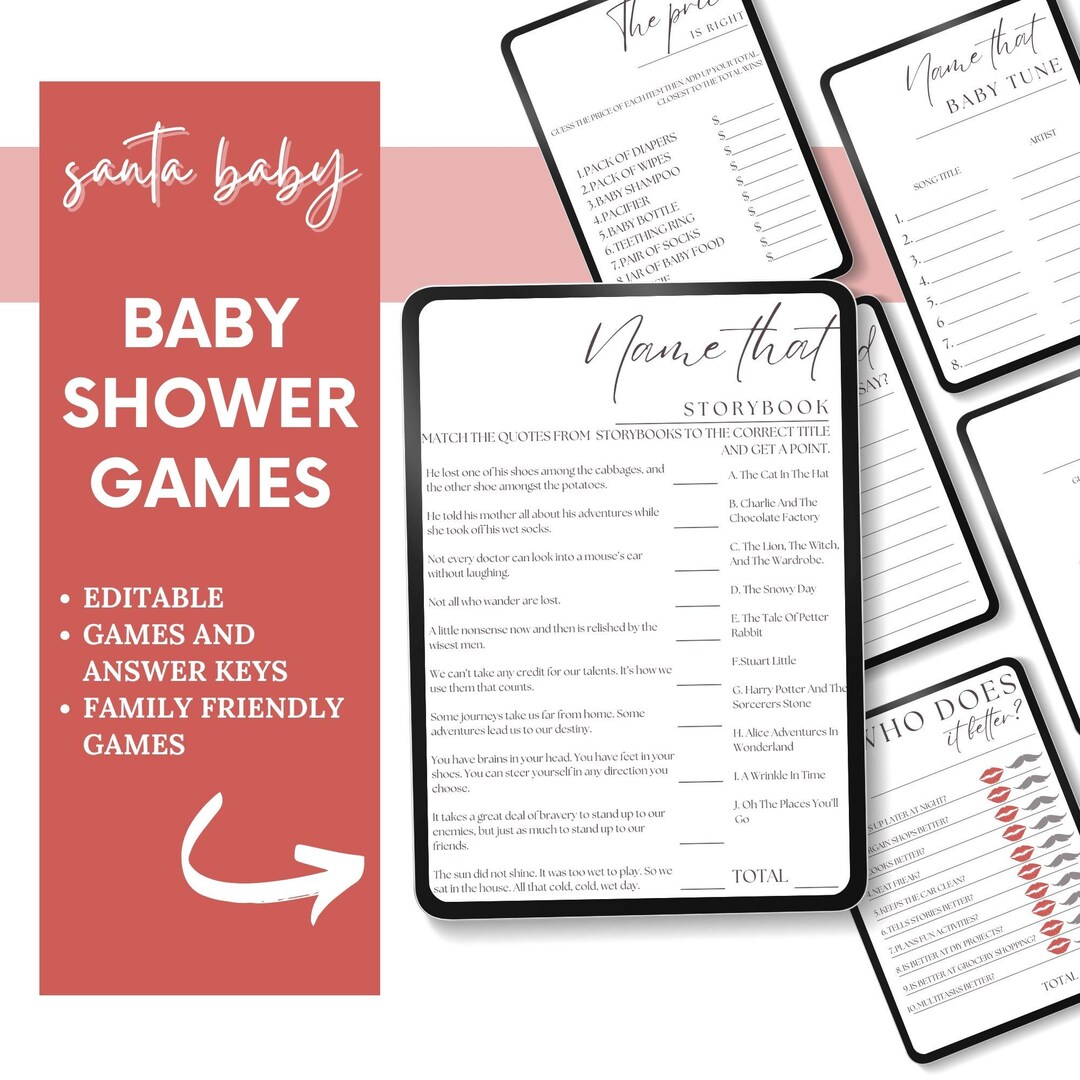 Santa Baby Baby Shower Games Bundle, Christmas Baby Shower Games ...