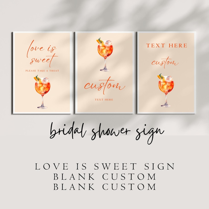 Love at First Spritz Bridal Shower Table Signs Template, Editable ...