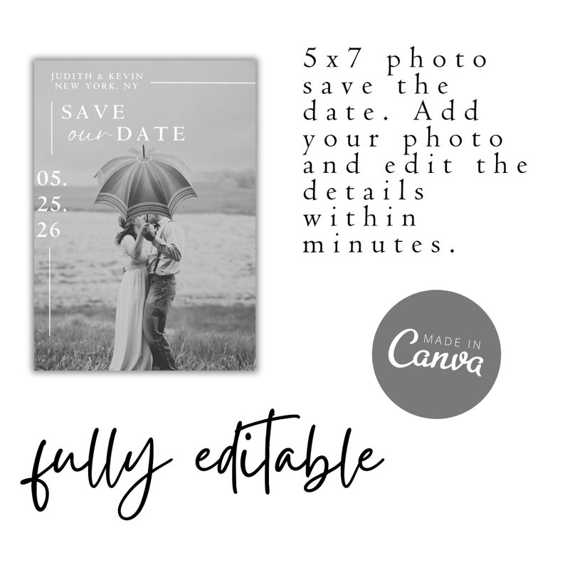 Minimalist Save The Date Template Photo Save The Date Invite Editable