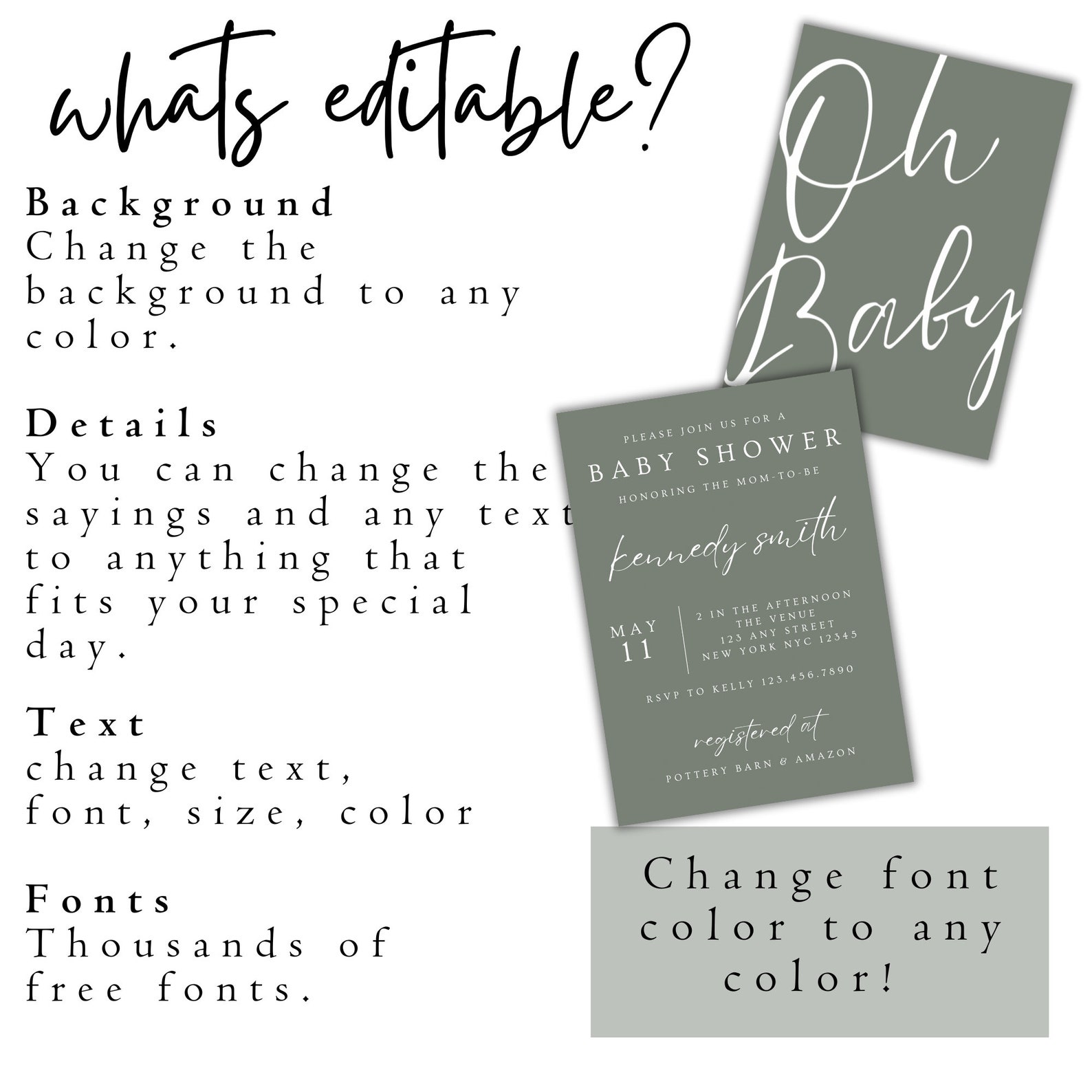 Oh Baby Sage Baby Shower Invitation, Gender Neutral Baby Shower, Oh ...