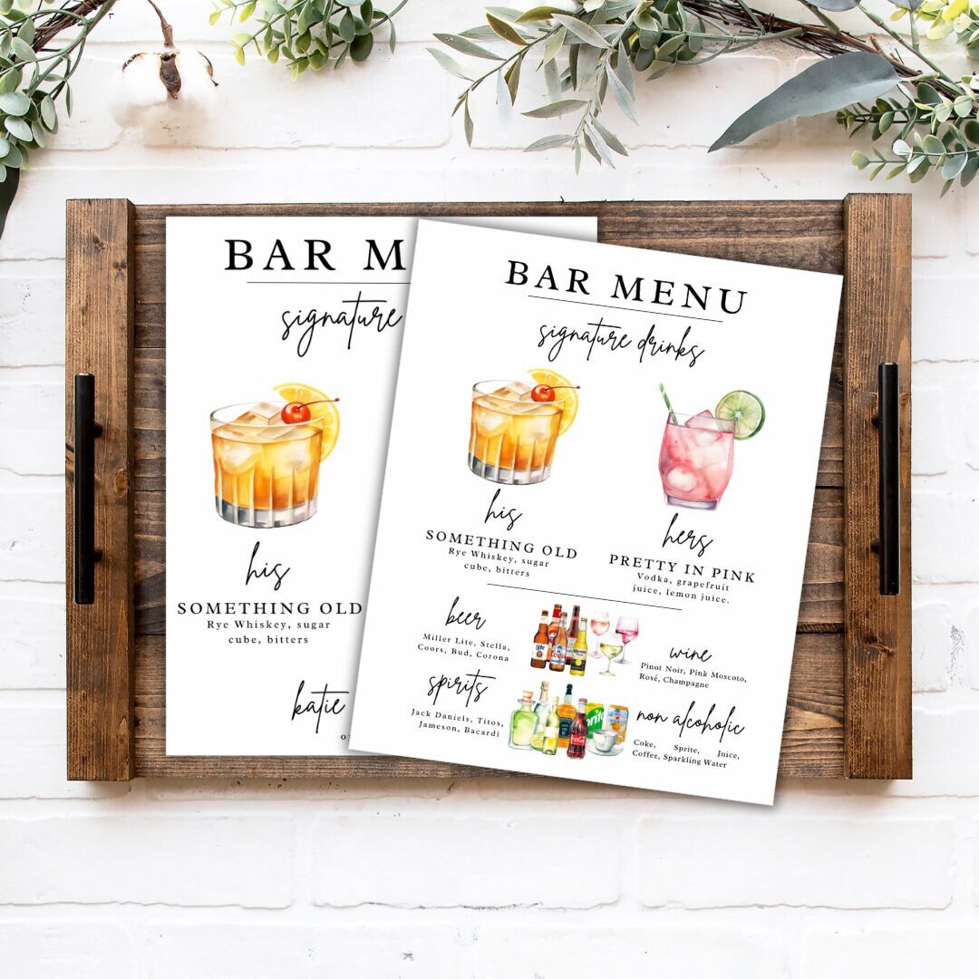 Signature Drink Sign Bar Menu Template Minimalist Printable Bar Menu ...