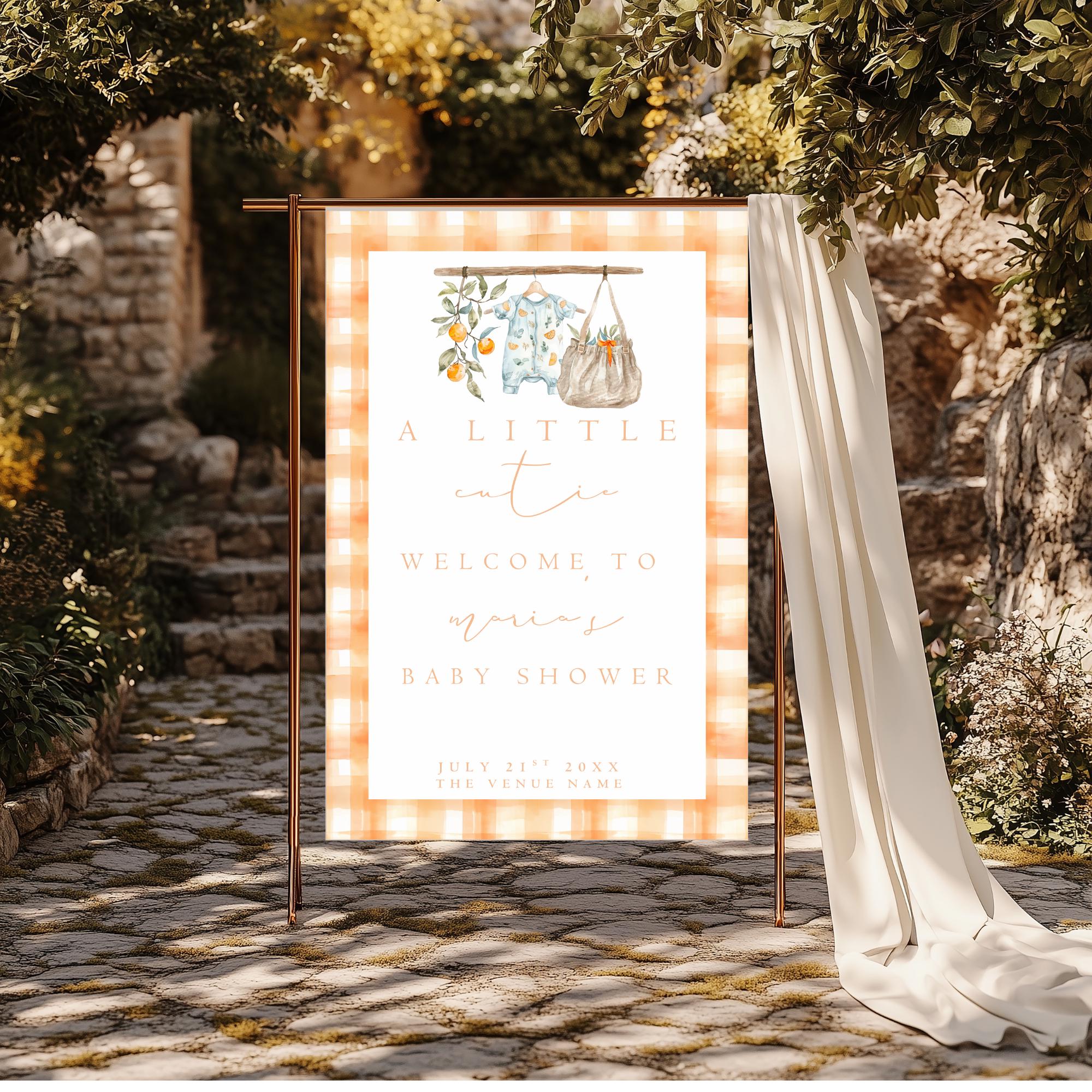 A Little Cutie is on the Way Baby Shower Welcome Sign, Citrus Baby ...