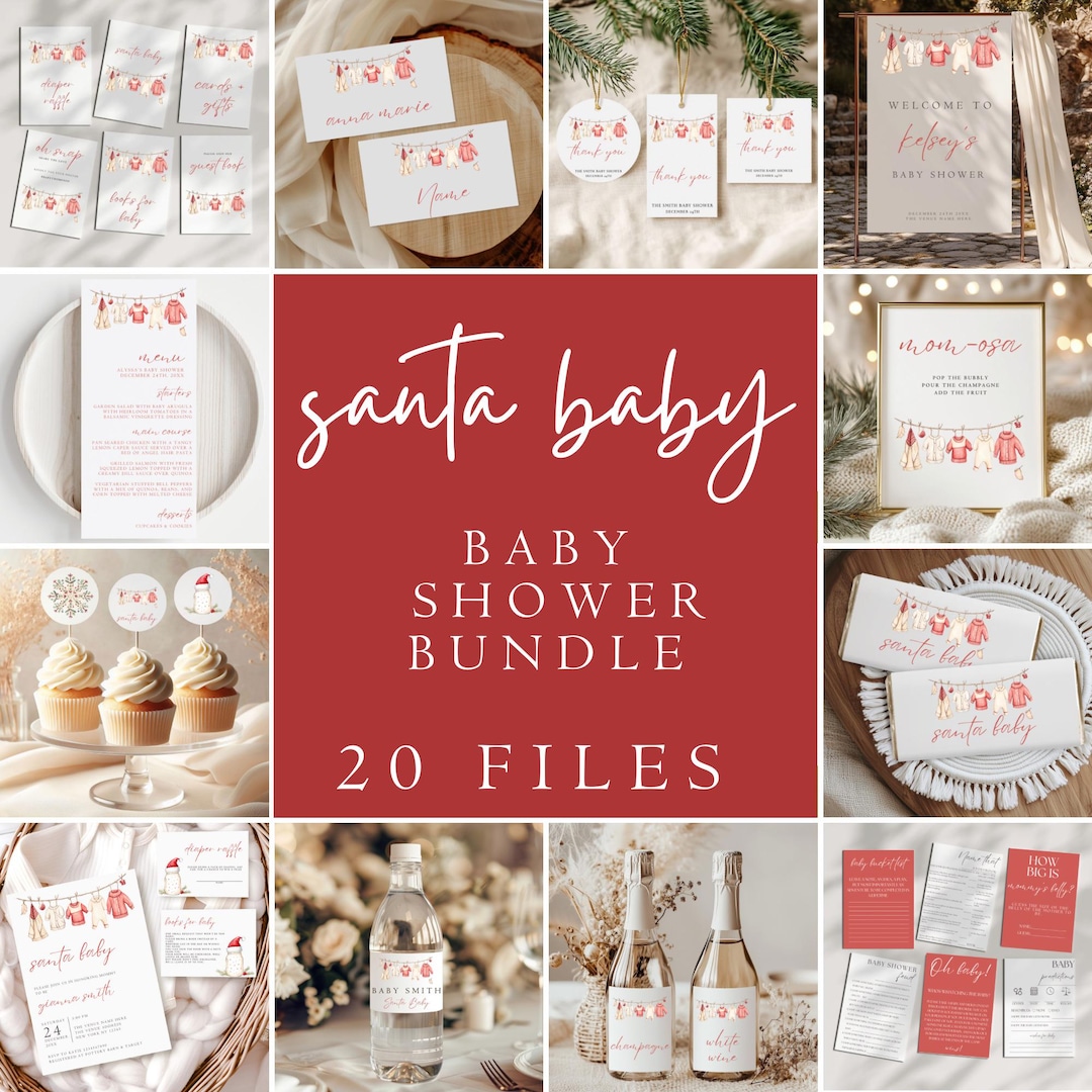 Santa Baby Baby Shower Bundle, Christmas Baby Shower, Winter Baby Shower Bundle, Holiday Baby ...