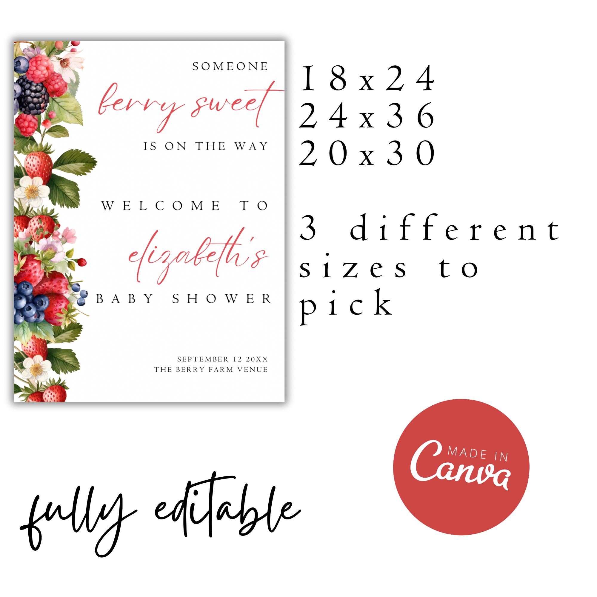 Berry Sweet Baby Shower Welcome Sign, Berry Sweet Berry Welcome Poster ...