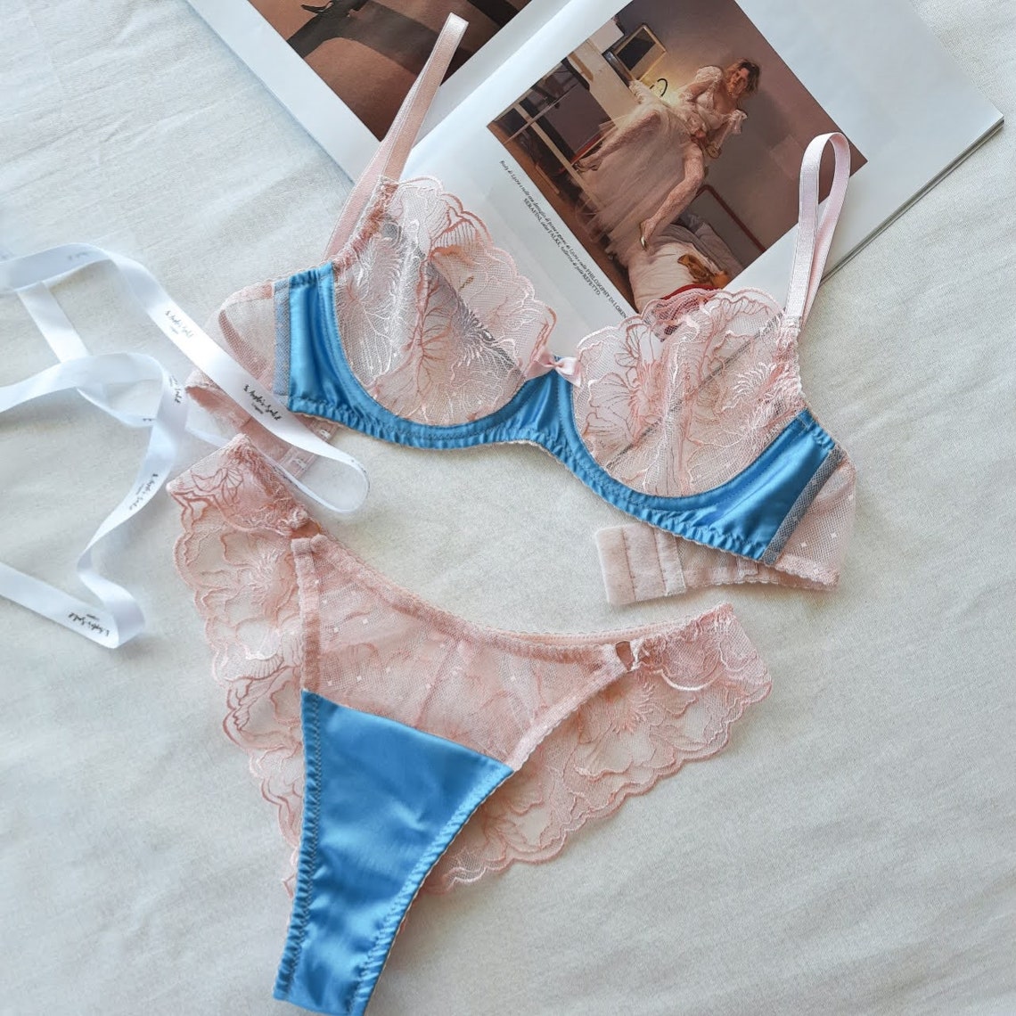 Embroidered Lingerie Set, Handmade Lingerie, Sheer Underwear, Silk ...