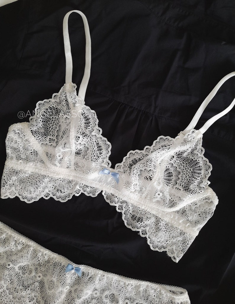 Bralette and Panties Set, White Lingerie Set, Bride Lingerie Set ...