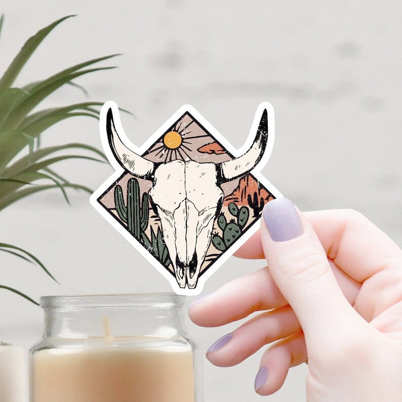 Cow Skull Sticker, Bull Head, Bull Skull, Longhorn Steer, Boho Cactus ...