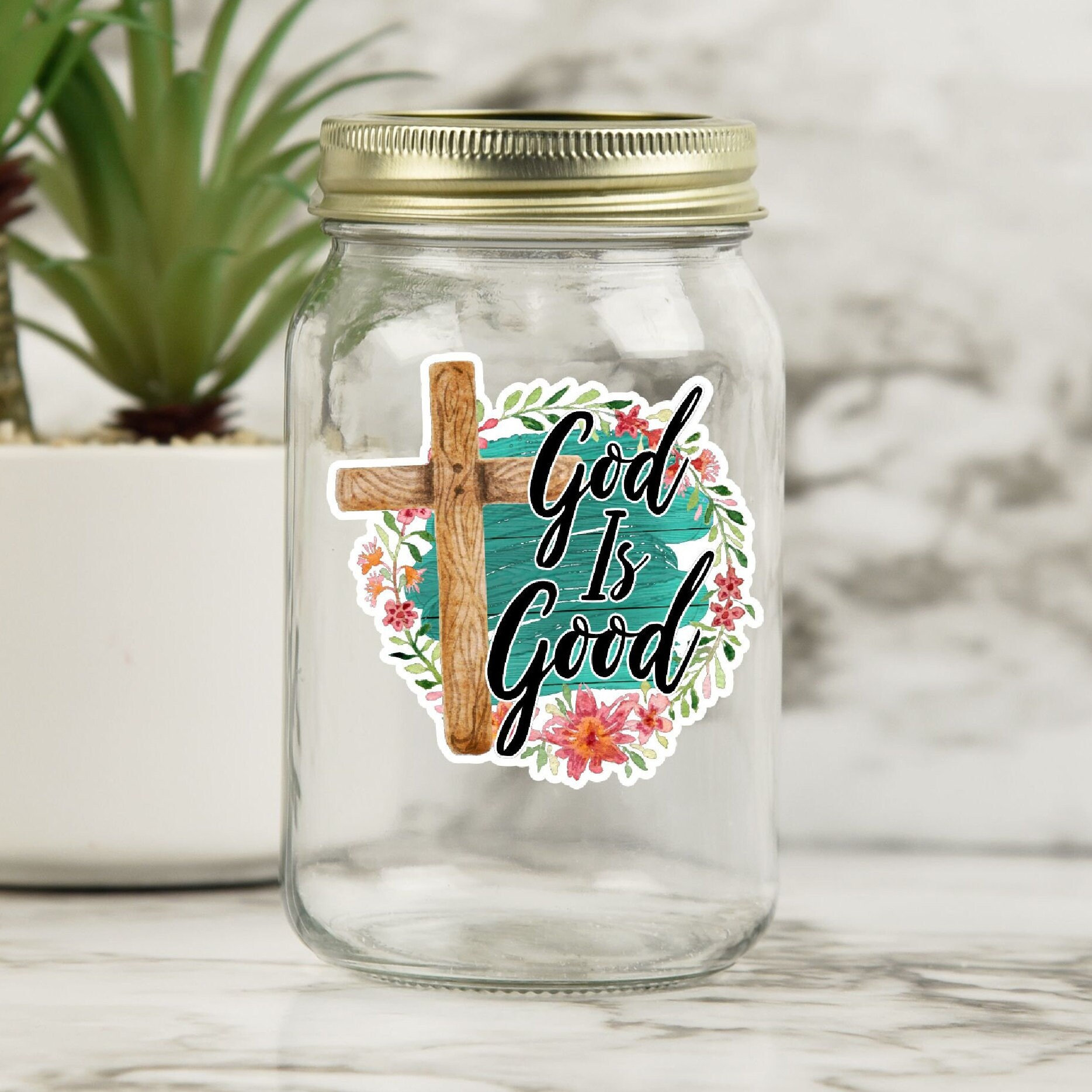 God is Good Sticker Floral Cross Sticker Religious Christian Gift for ...
