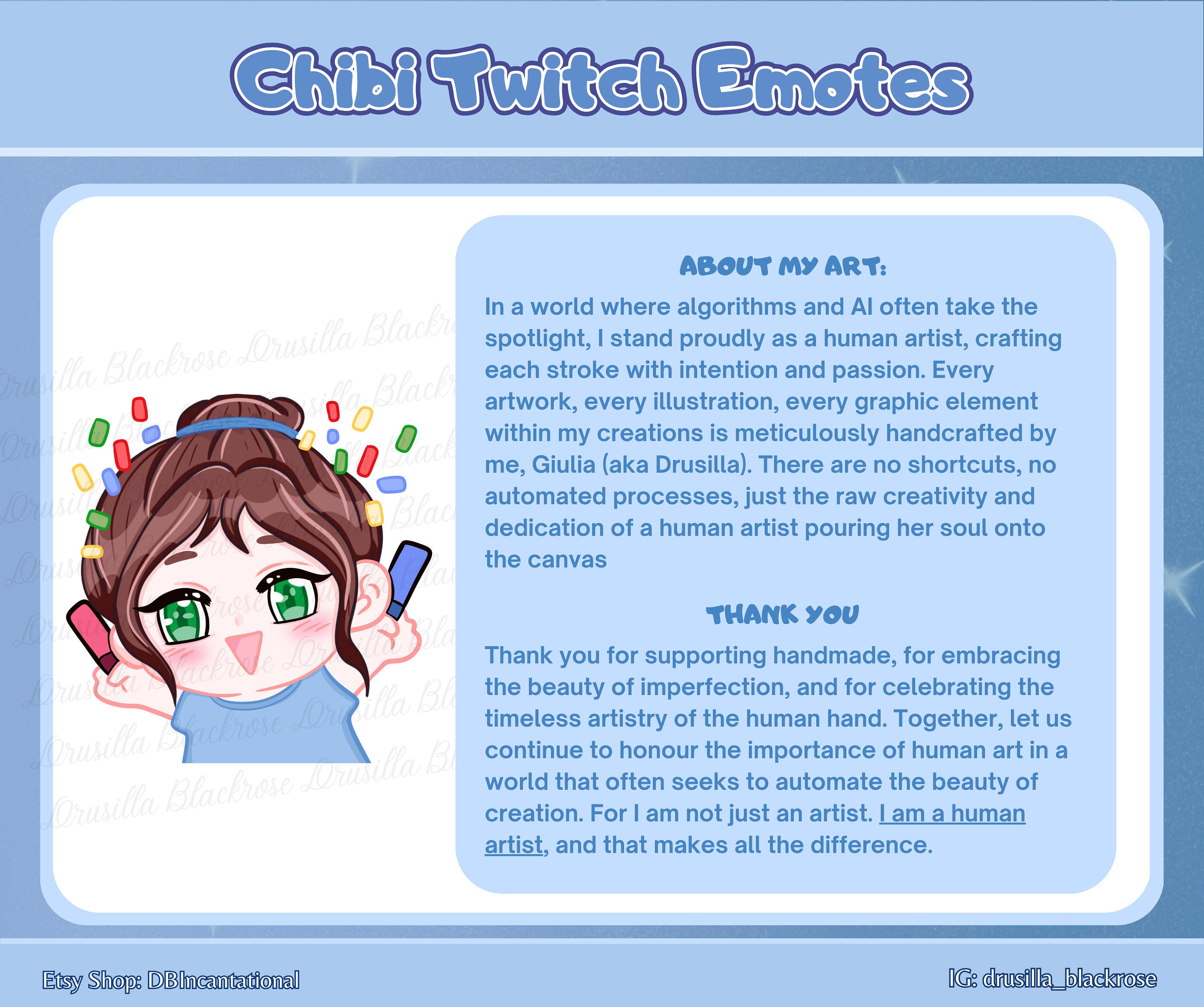 Cute Chibi Girl Emote With Bun Hairstyle, Brown Hair Green Eyes, 6 ...