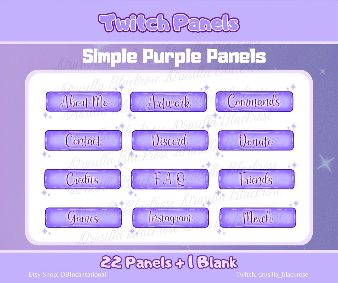 Purple Aesthetic Twitch Overlays, 22 Stream Information Page Panels ...