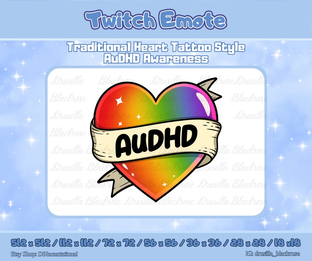 Rainbow Heart Tattoo Audhd Awareness Twitch Emote (digital Download) - Etsy
