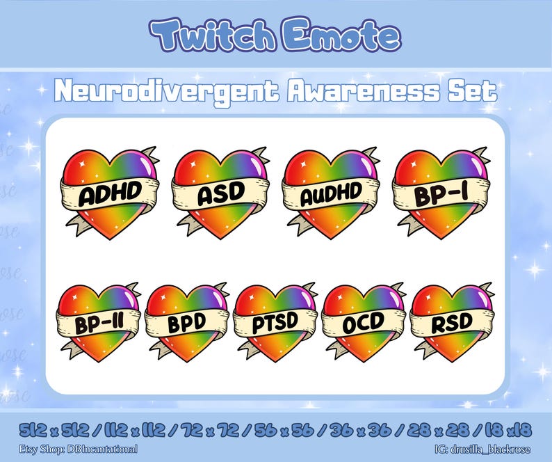 Rainbow Heart Tattoo Neurodivergent Twitch Emote Set (digital Download ...