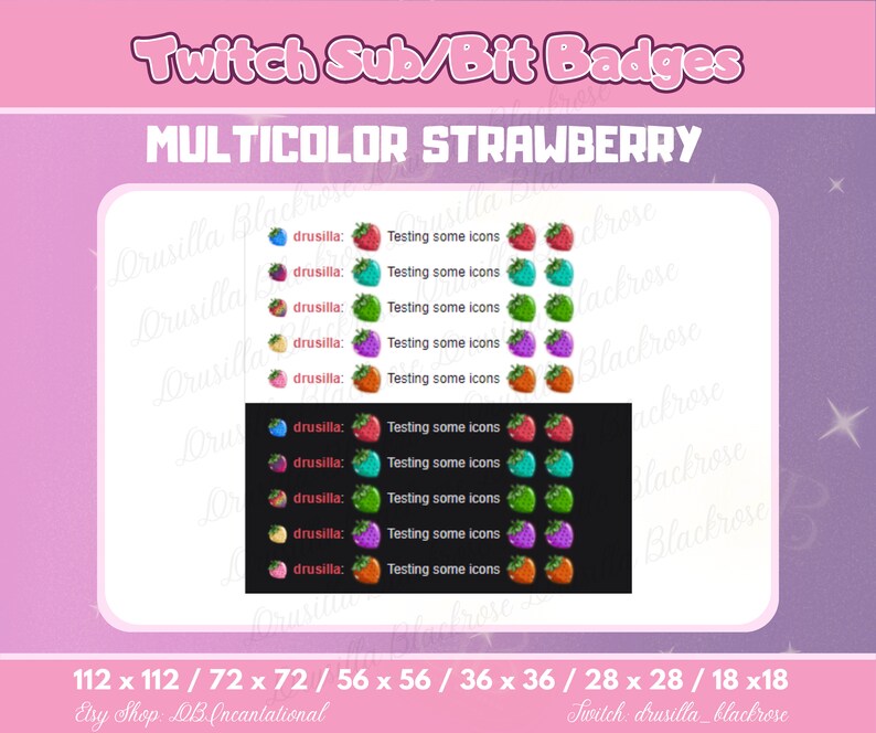 Cute Strawberry Badge Set of 10 Strawberry Twitch Sub and Bits Badges ...