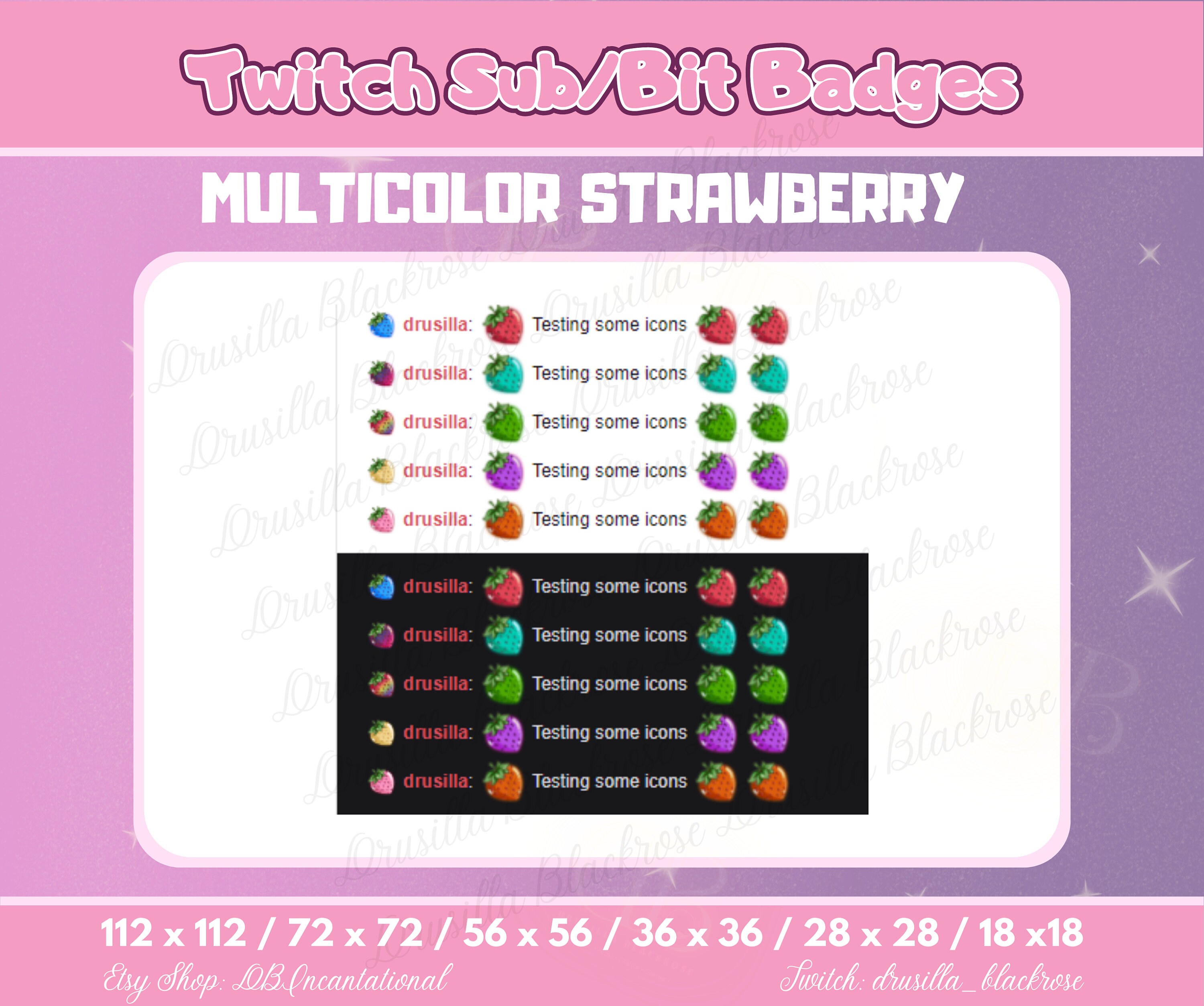 Cute Strawberry Badge Set of 10 Strawberry Twitch Sub and Bits Badges ...