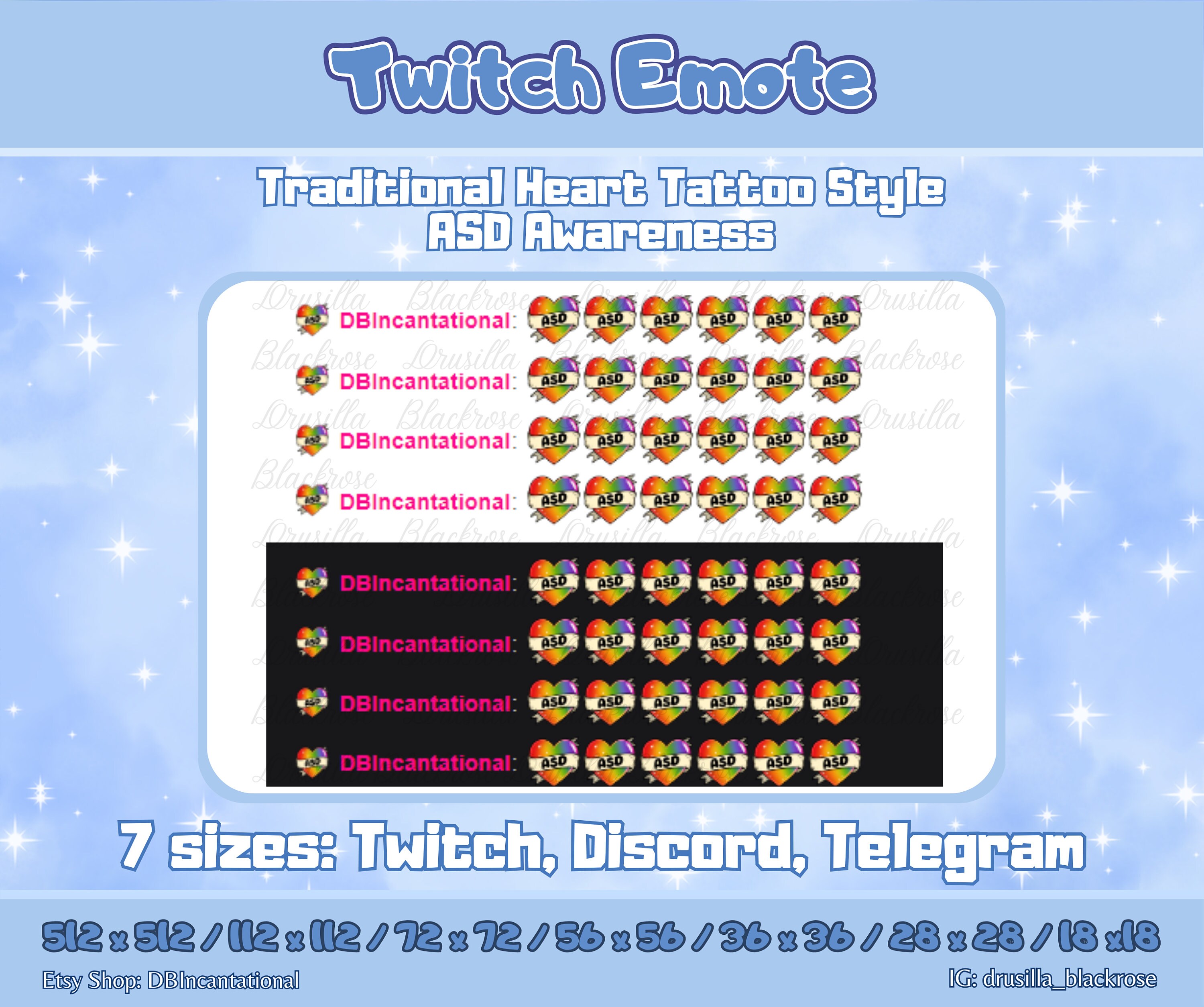 Rainbow Heart Tattoo Autism Awareness Twitch Emote (digital Download ...