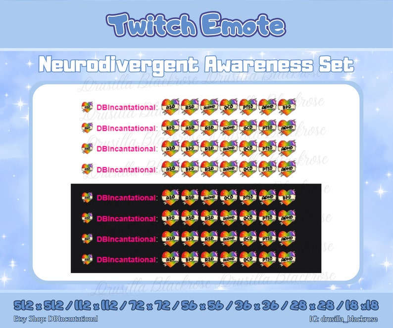 Rainbow Heart Tattoo Neurodivergent Twitch Emote Set (digital Download ...
