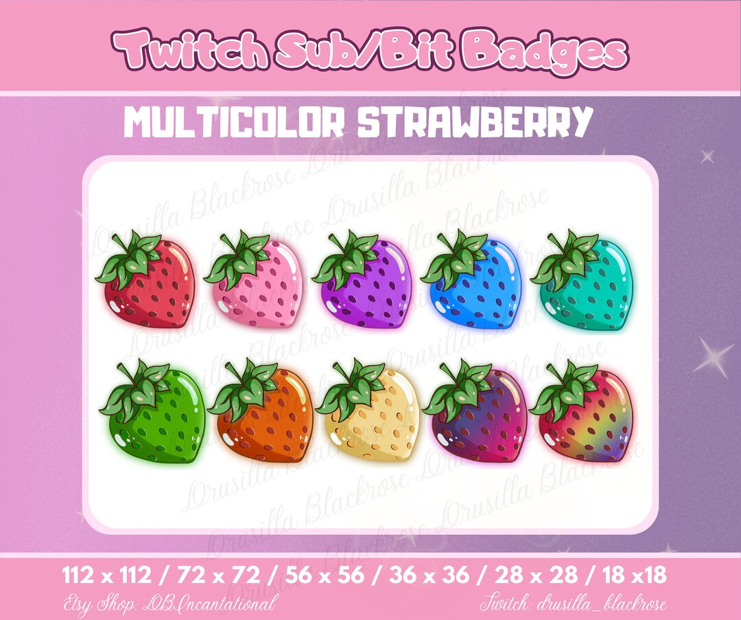 Cute Strawberry Badge Set of 10 Strawberry Twitch Sub and Bits Badges ...