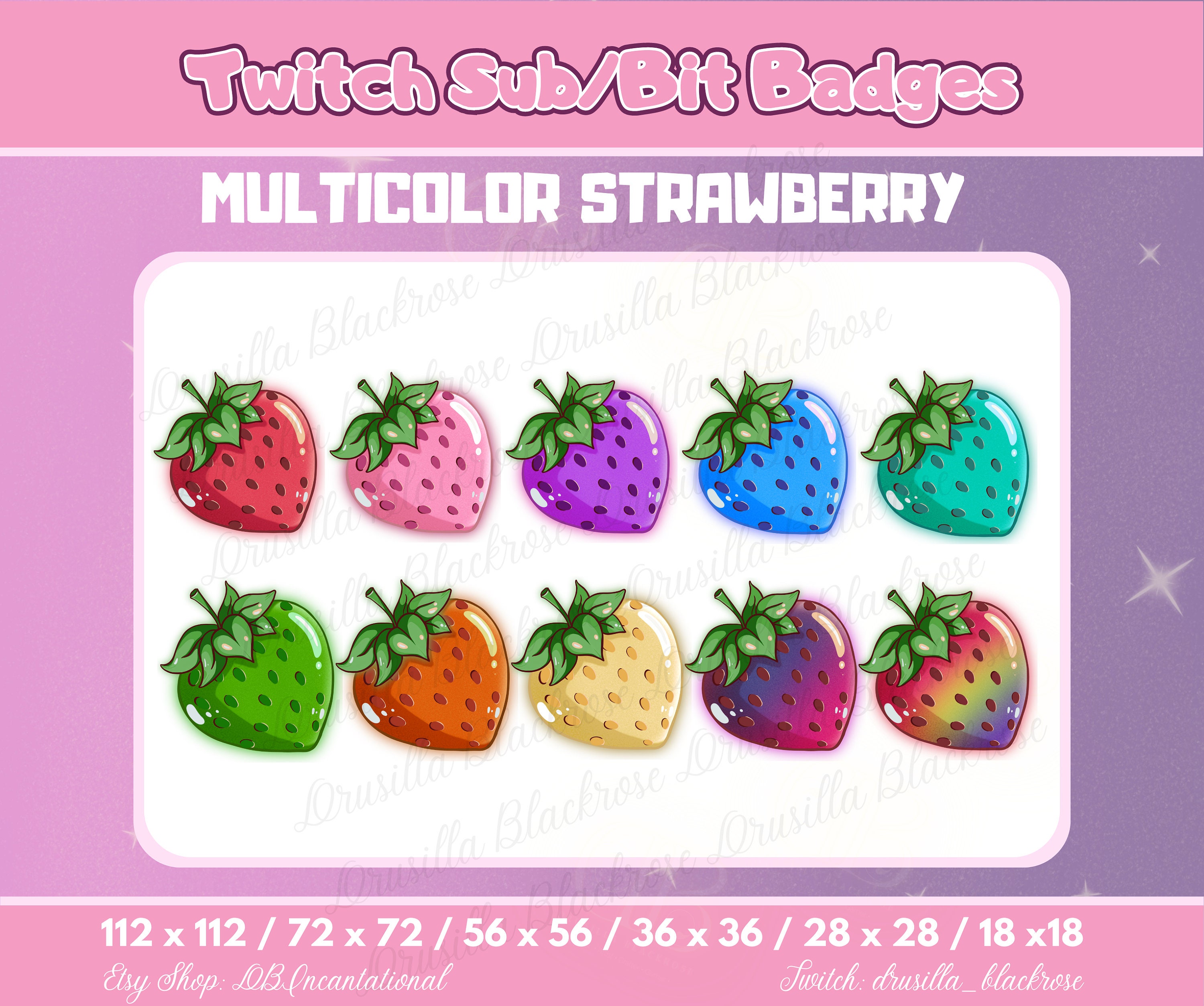 Cute Strawberry Badge Set of 10 Strawberry Twitch Sub and Bits Badges ...