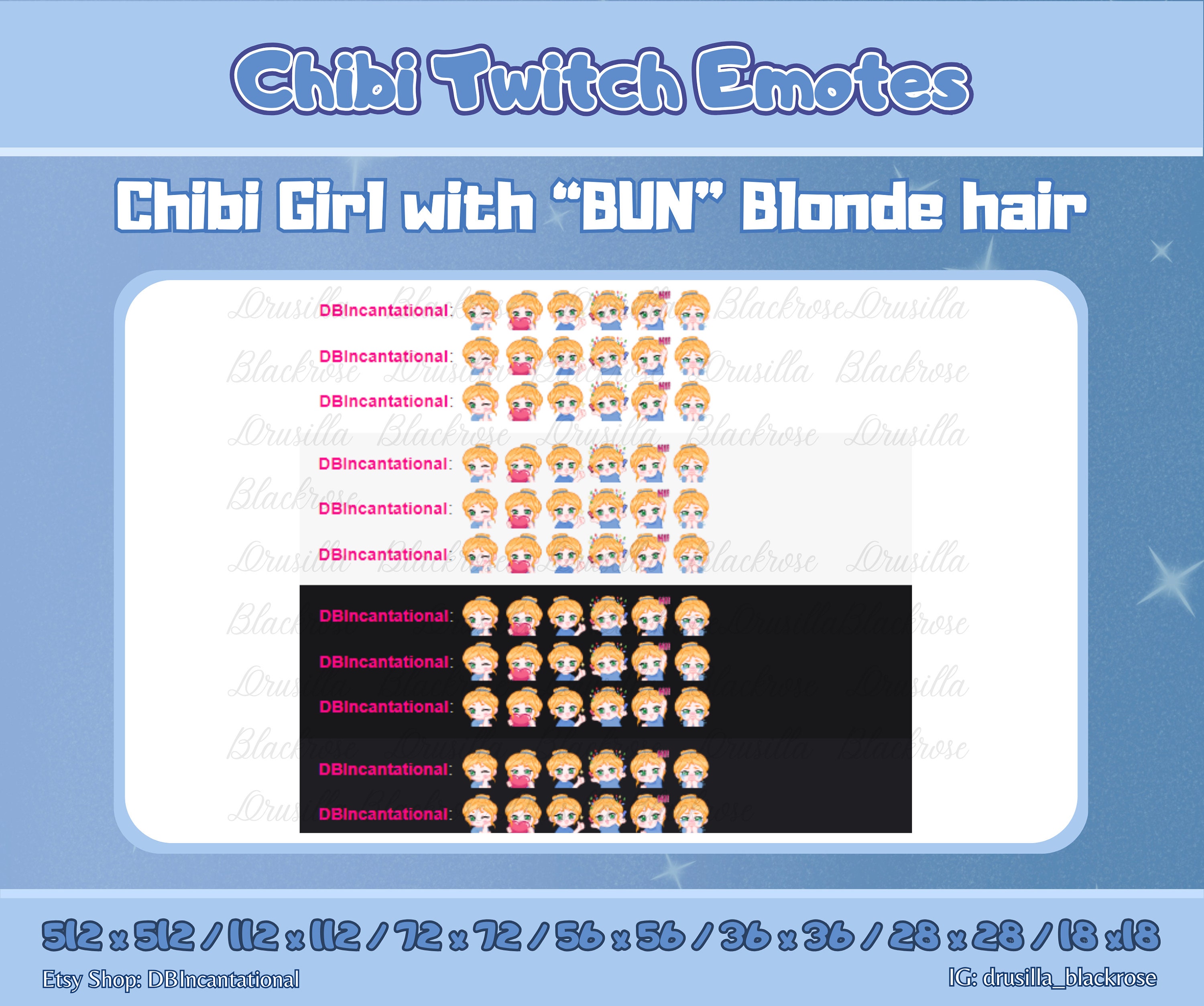 Cute Chibi Girl Emote With Bun Hairstyle, Blonde Hair Green Eyes, 6 ...