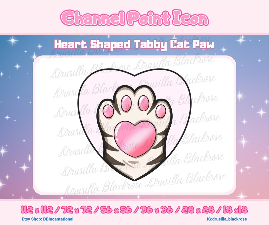Heart Tabby Cat Paw Twitch Icon: Pastel Channel Points (digital ...