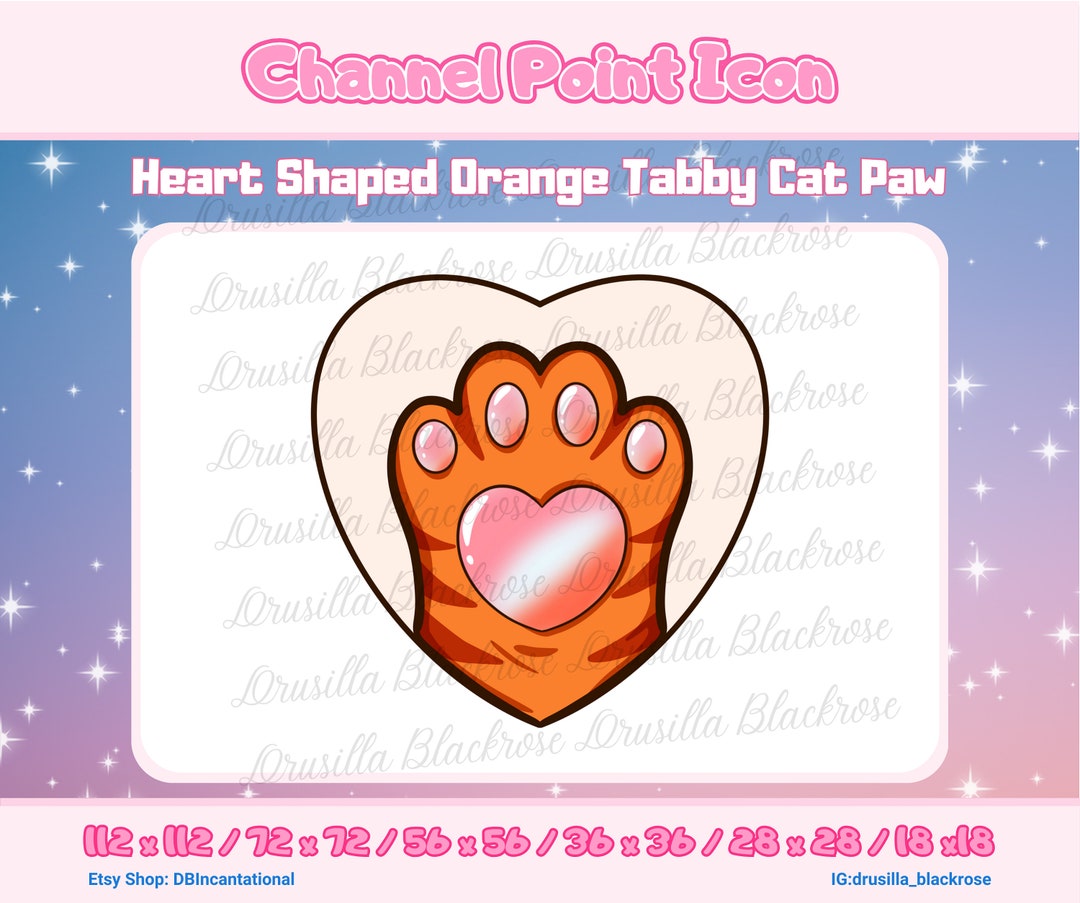 Heart-shaped Orange Tabby Cat Paw Twitch Channel Points Icon, Adorable ...